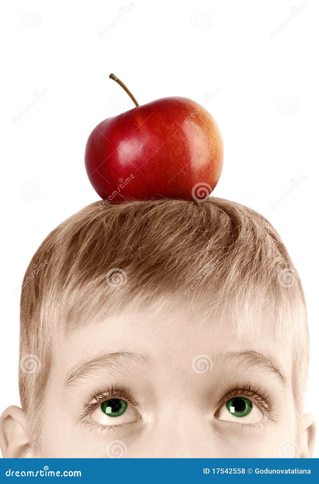Boy with an Apple on His Head Stock Photo - Image of straw, tasty: 17542558