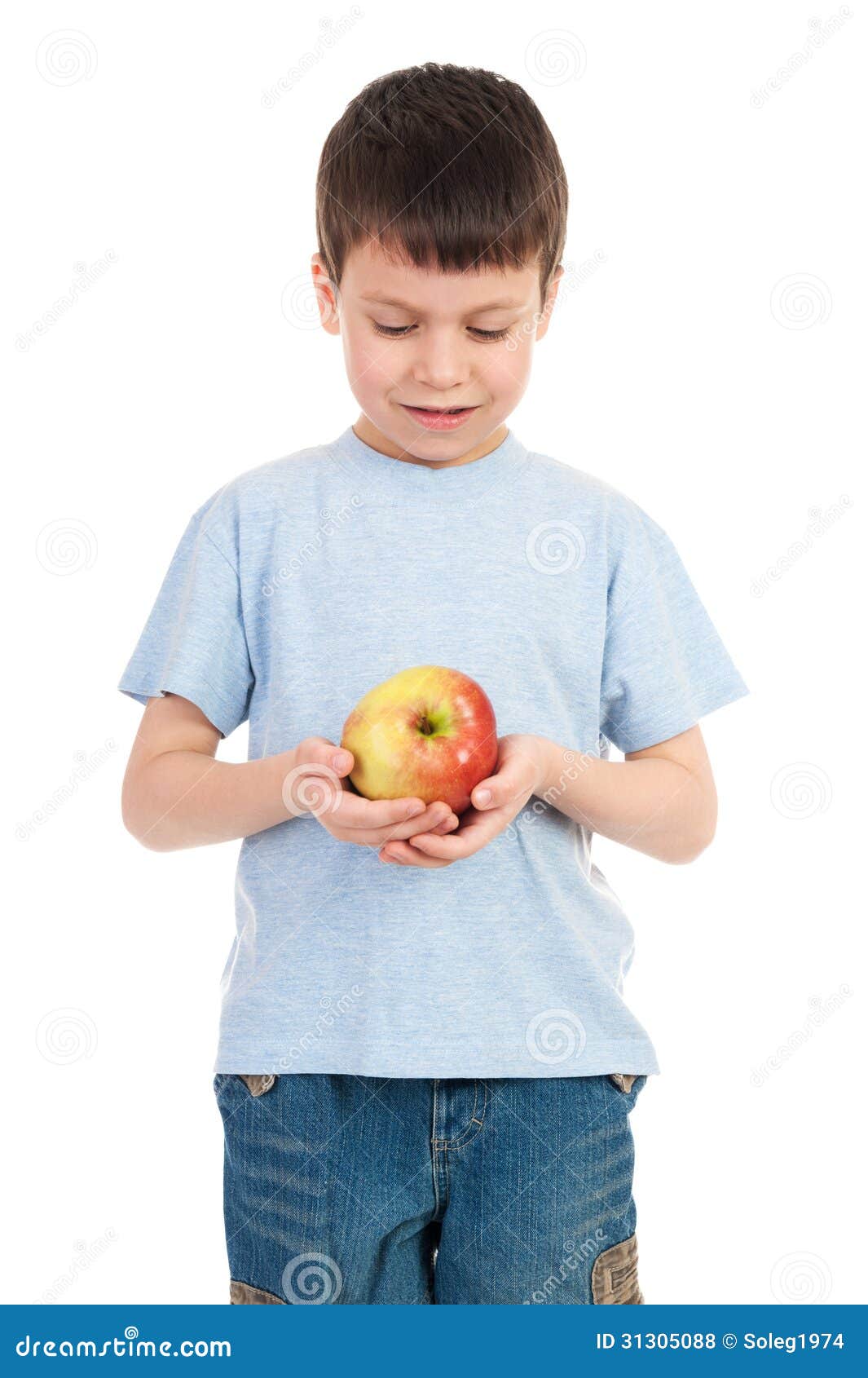 Boy with apple isolated stock photo. Image of people - 31305088