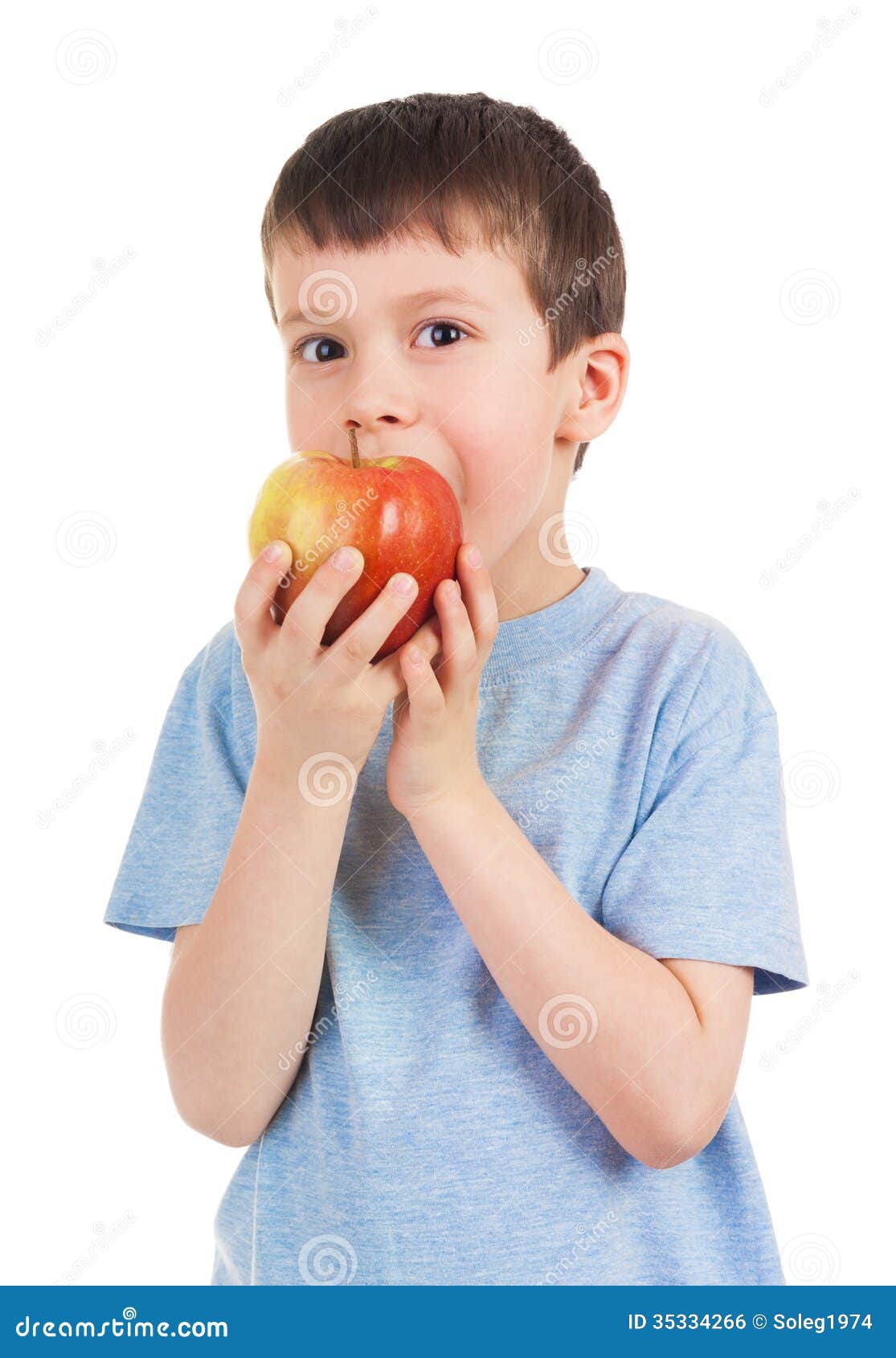 Boy with apple isolated stock photo. Image of human, healthy - 35334266