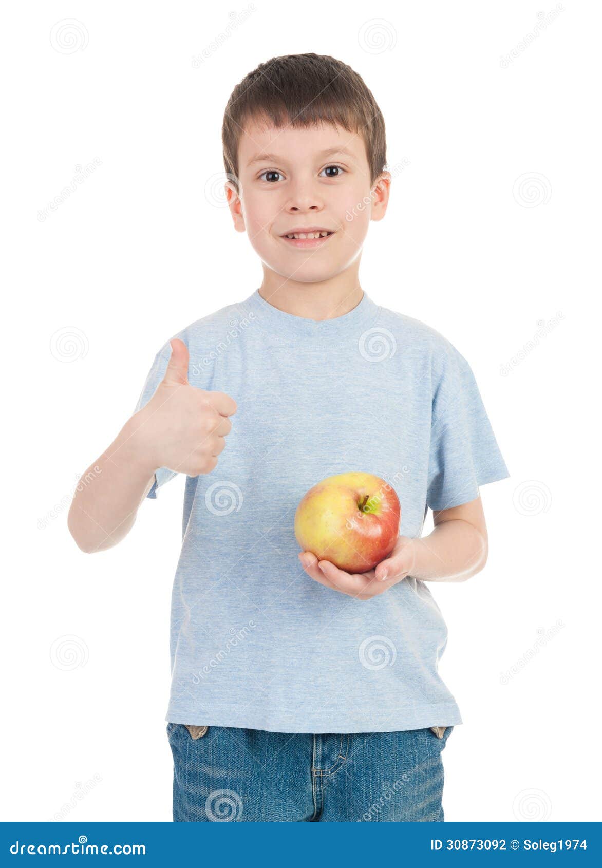 Boy with apple on white stock photo. Image of human, fruit - 30873092