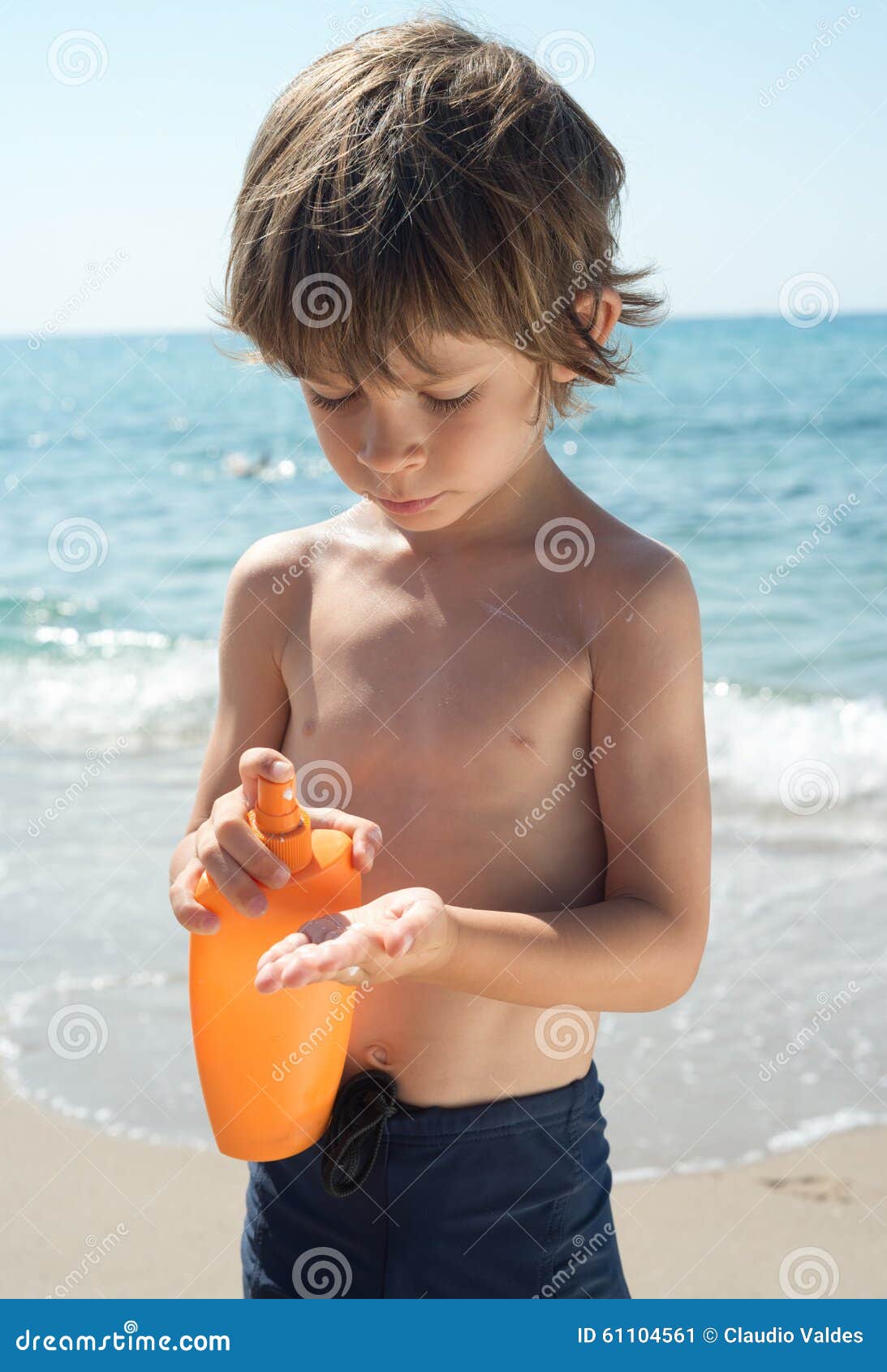 Boy Applies Sunscreen in His Hand Stock Image - Image of cream ...