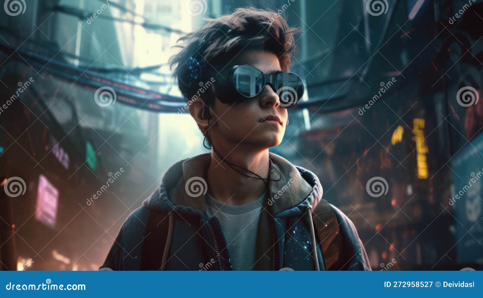 Boy with AR VR Glasses Standing in Ready Player One S Metaverse Artwork ...