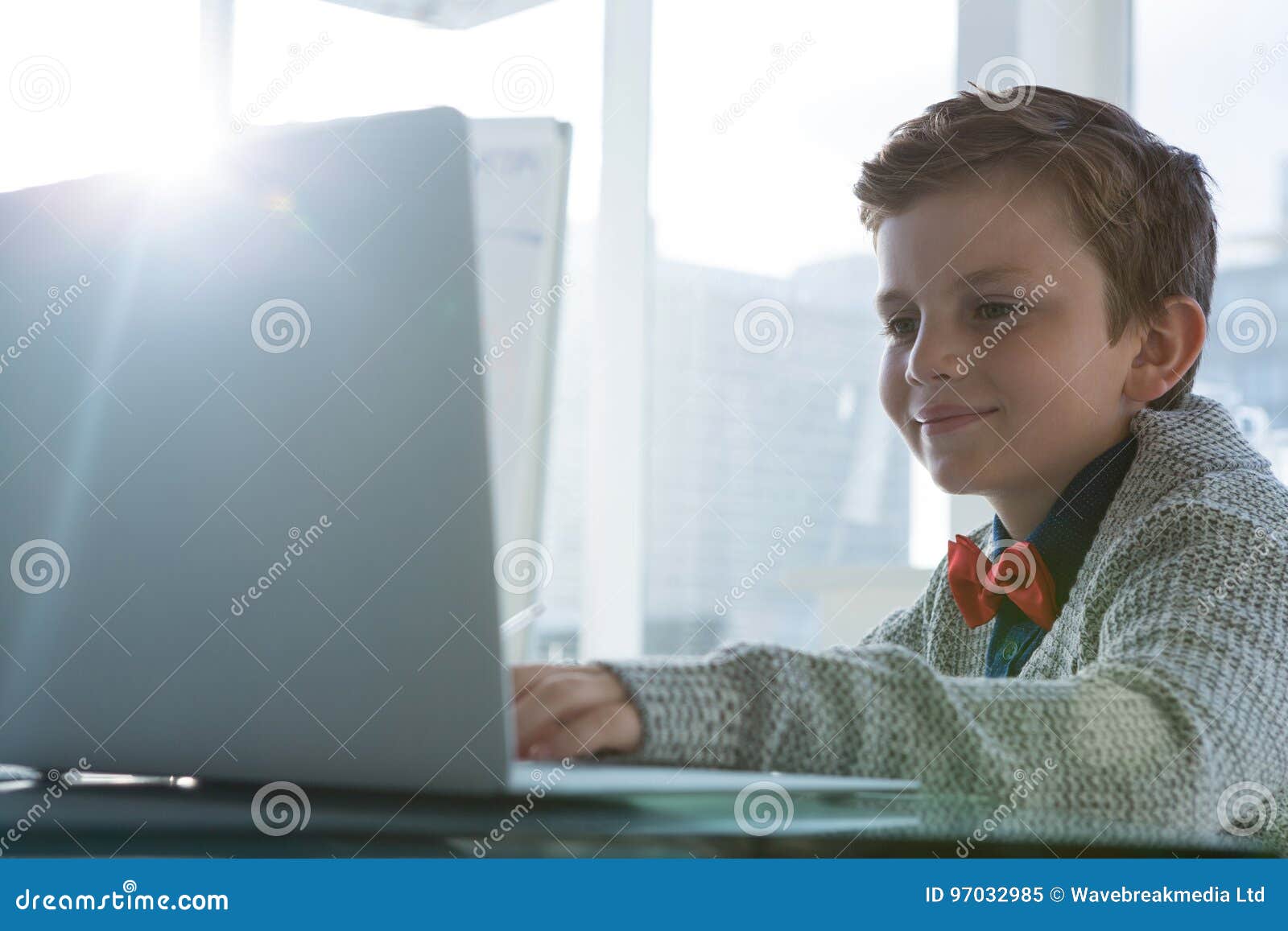 Boy As Business Executive Using Laptop Stock Image - Image of laptop ...