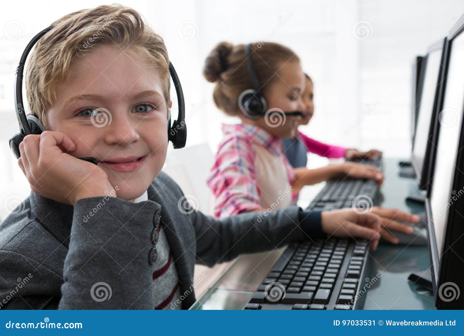 Boy As Customer Care Executive Smiling while Working in the Office ...