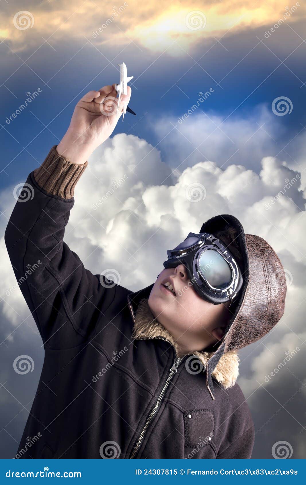 Boy as an old style pilot stock image. Image of fighter - 24307815
