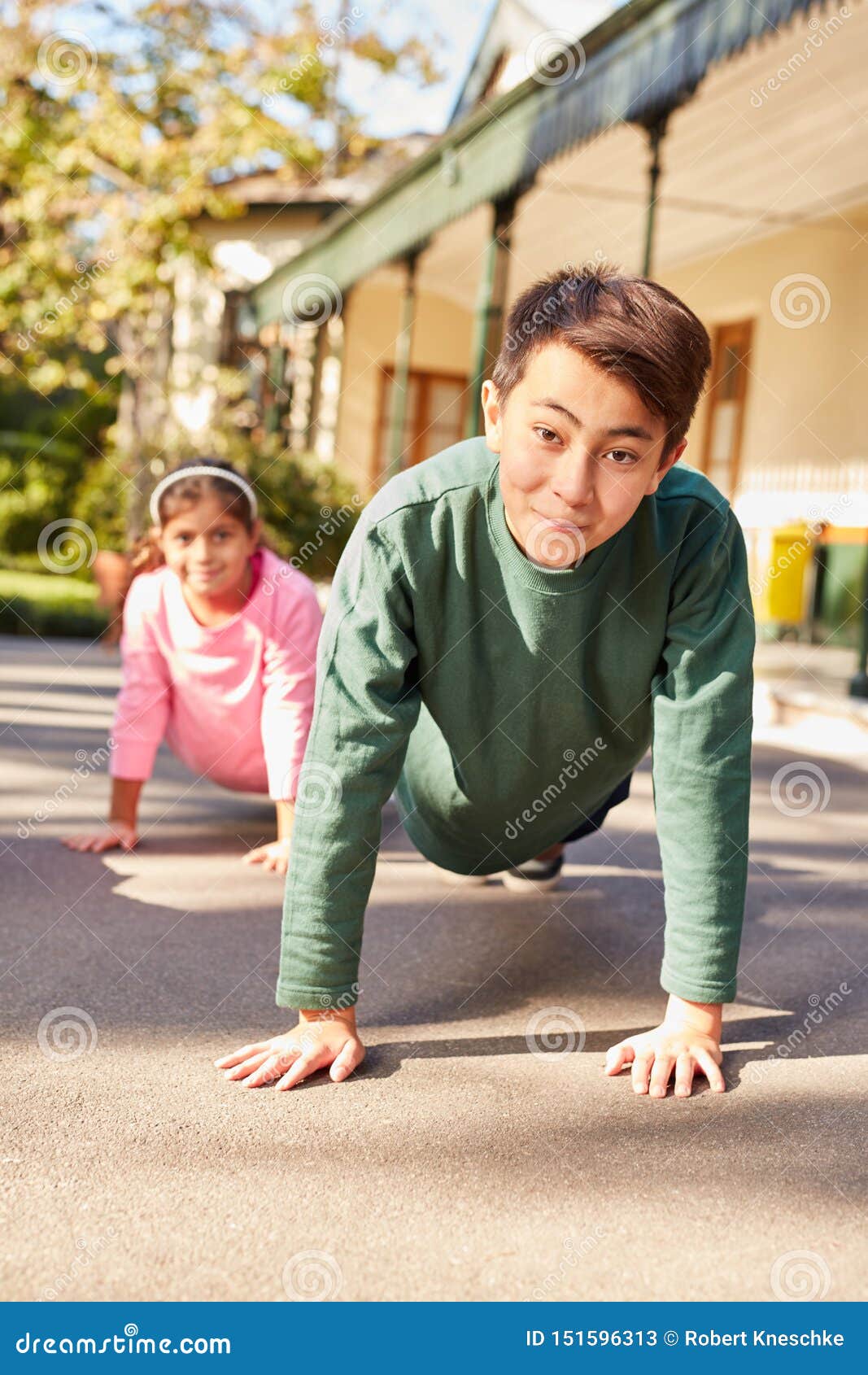 Boy As a Student Makes Push-up Stock Image - Image of people, happy ...