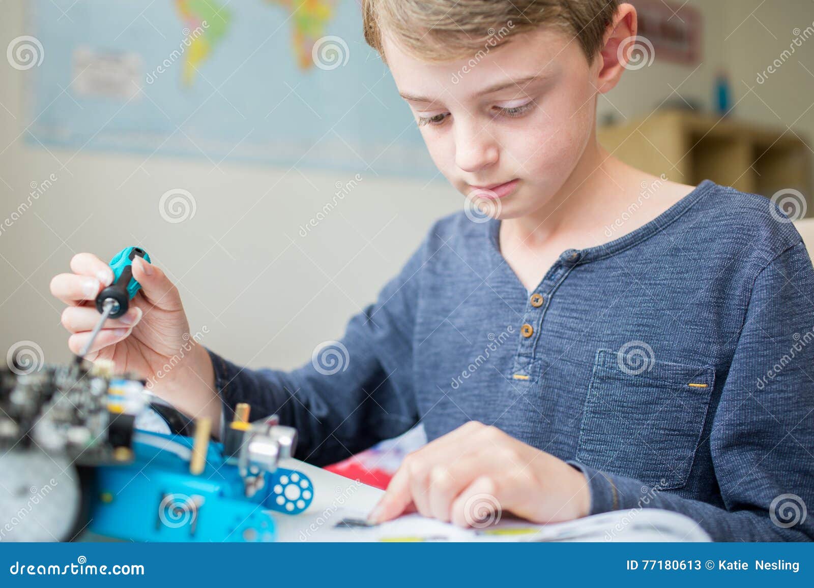 Boy Assembling Robotic Kit in Bedroom Stock Image - Image of indoors ...