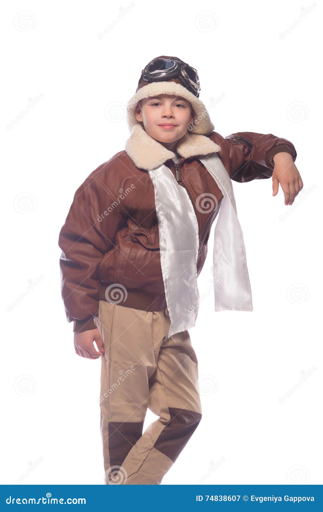 The Boy is an Aviator in the Jacket of the Pilot and in Old Glasses ...