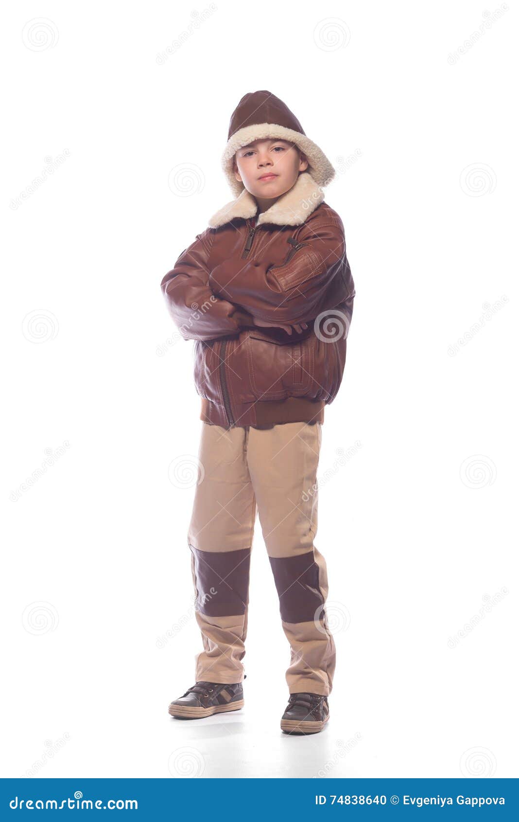 The Boy is an Aviator in the Jacket of the Pilot and in Old Glasses ...