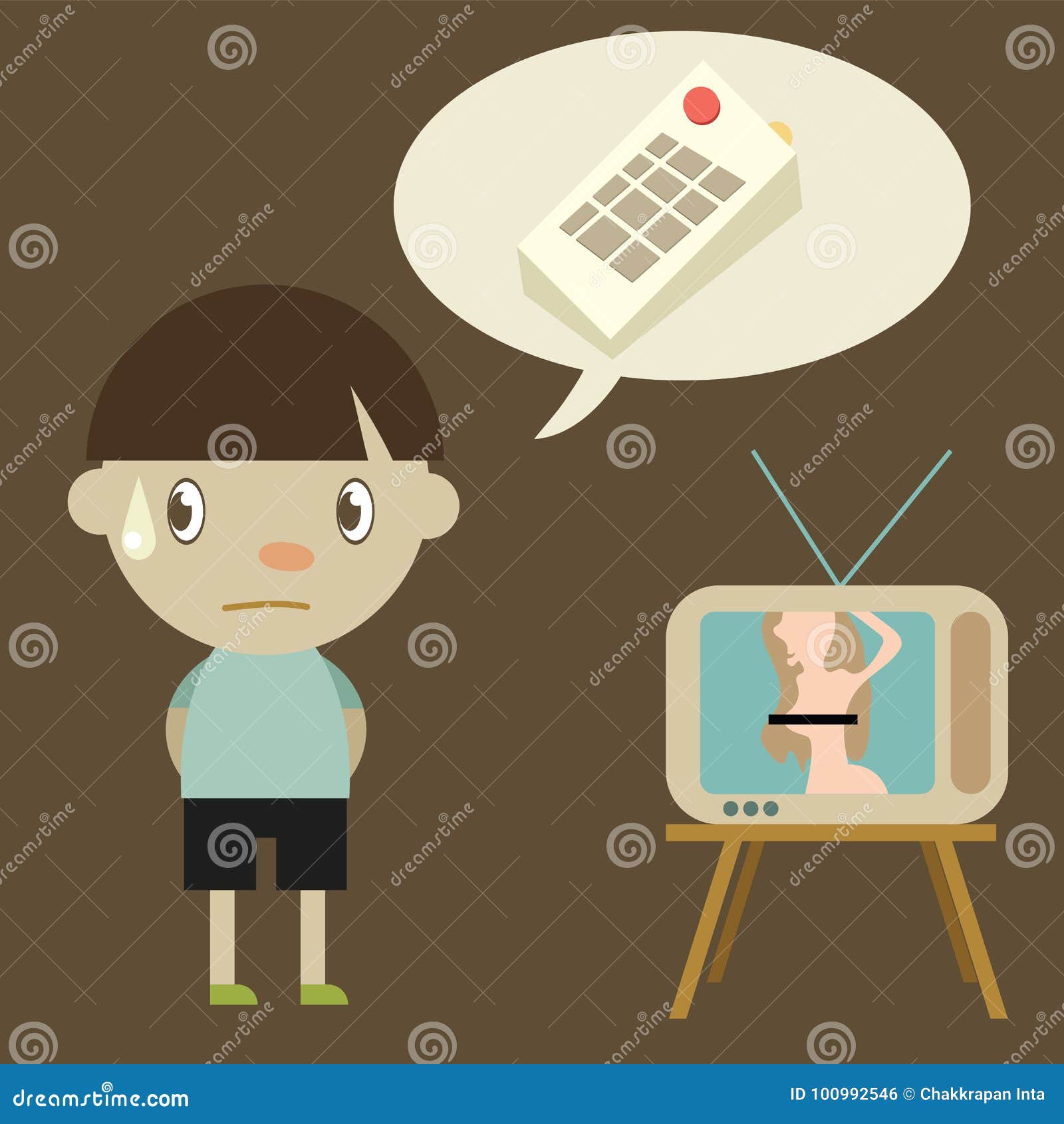 Boy with awkward tv show stock vector. Illustration of sweat - 100992546