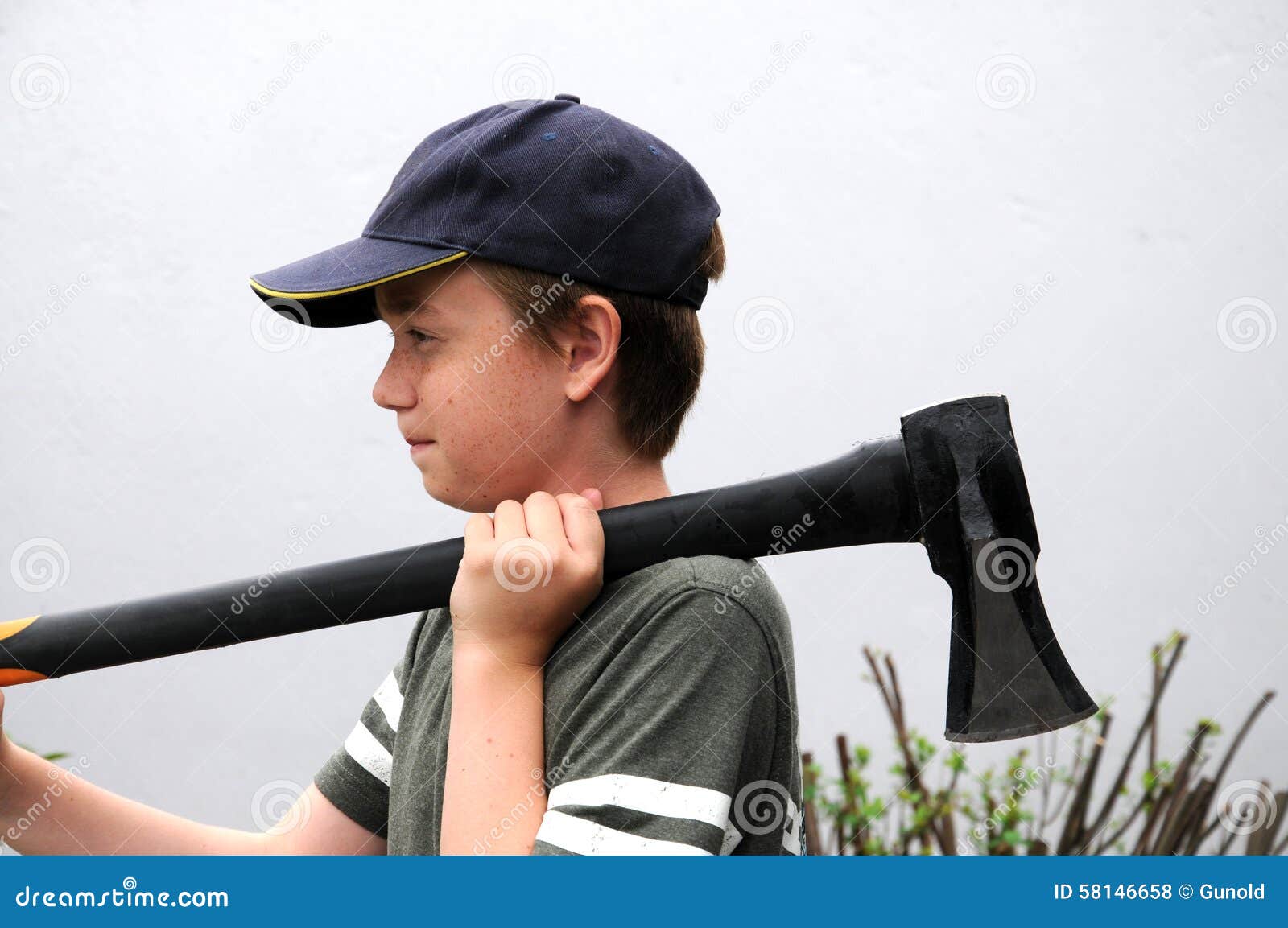Boy with ax stock photo. Image of helping, hold, tools - 58146658