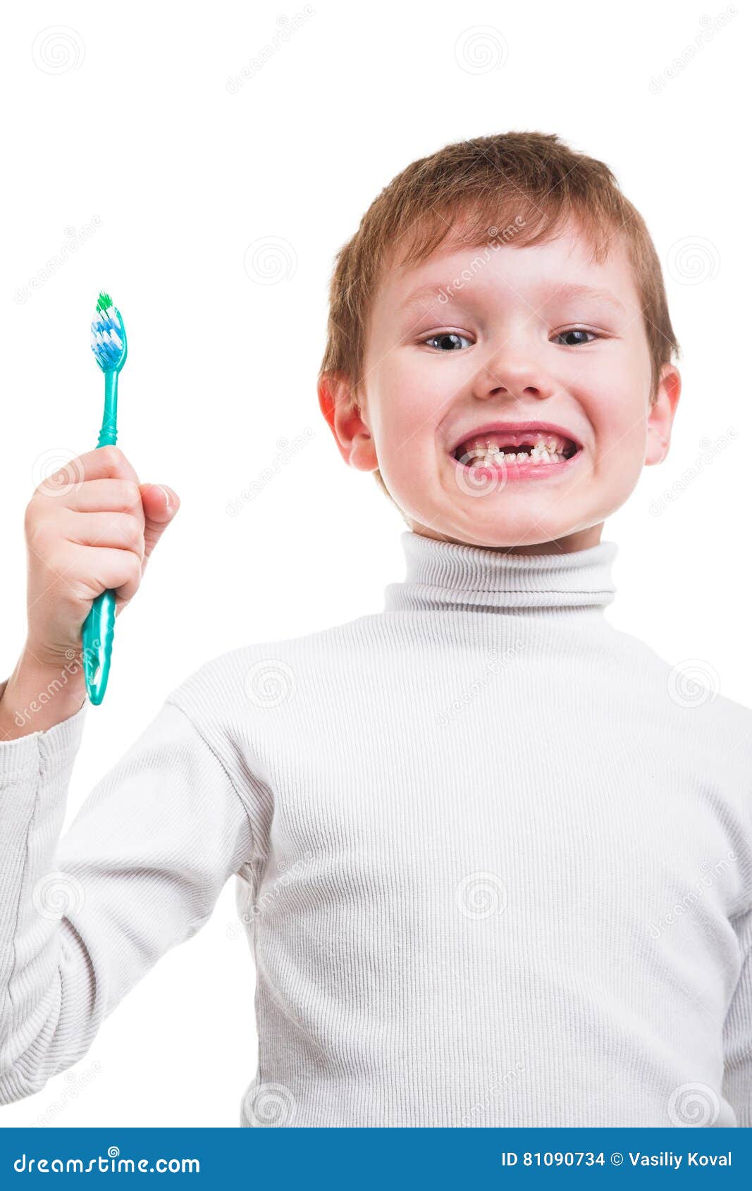 Boy without Baby Teeth with Toothbrush Stock Photo - Image of dental ...