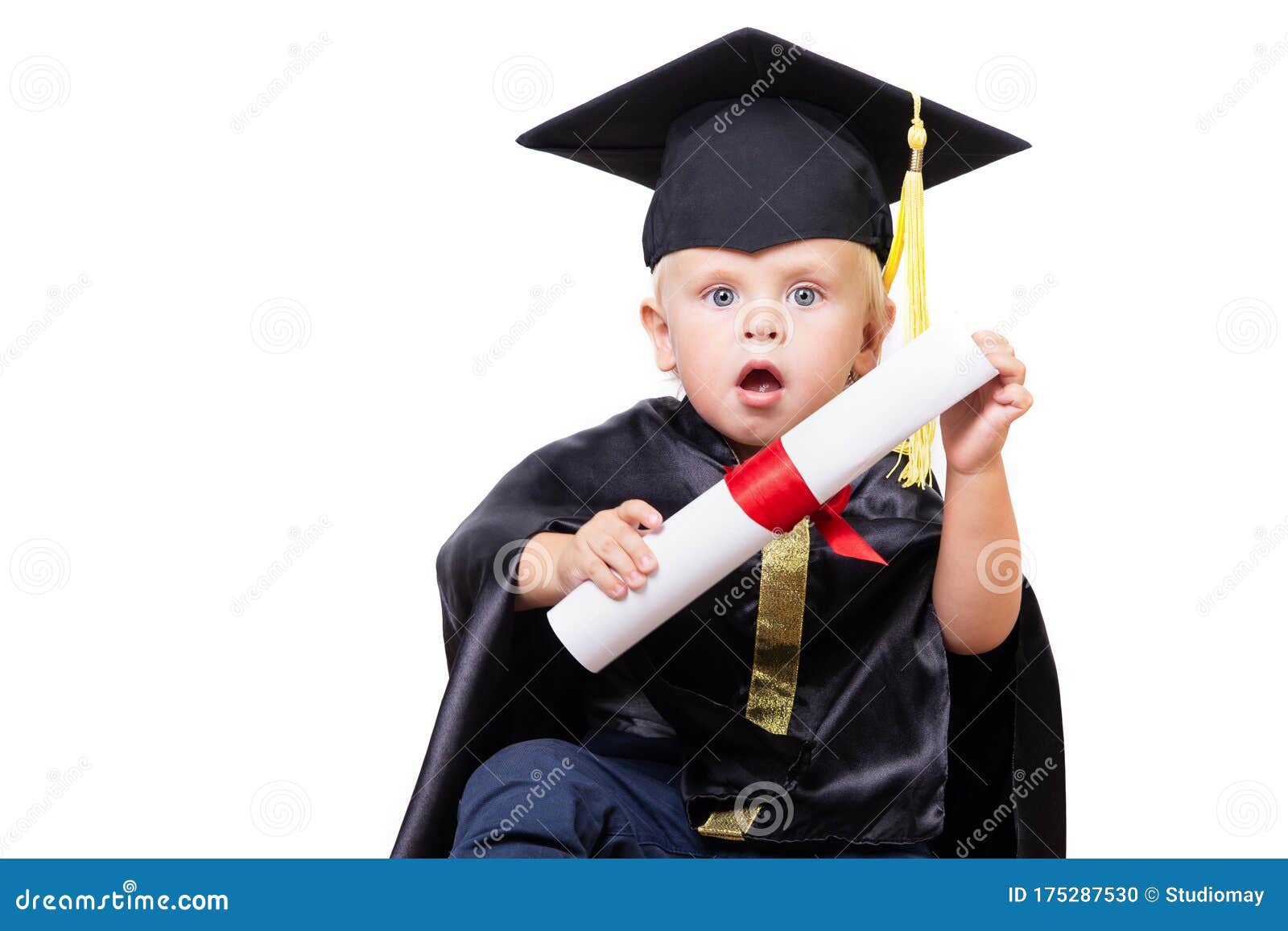 A Boy in a Bachelor or Master Suit with Diploma Scroll Isolated on a ...