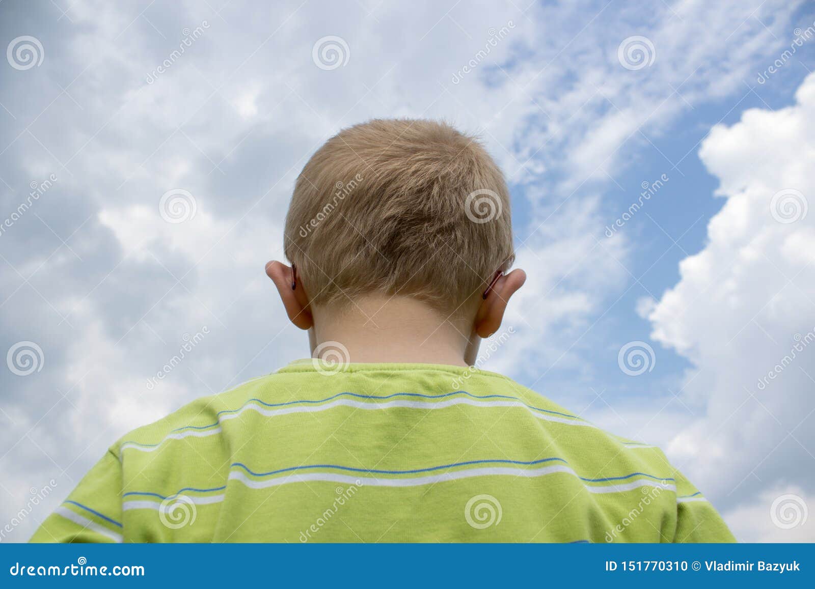 Boy Back on the Background of the Sky,boy Looked at the Sky in the Fall ...