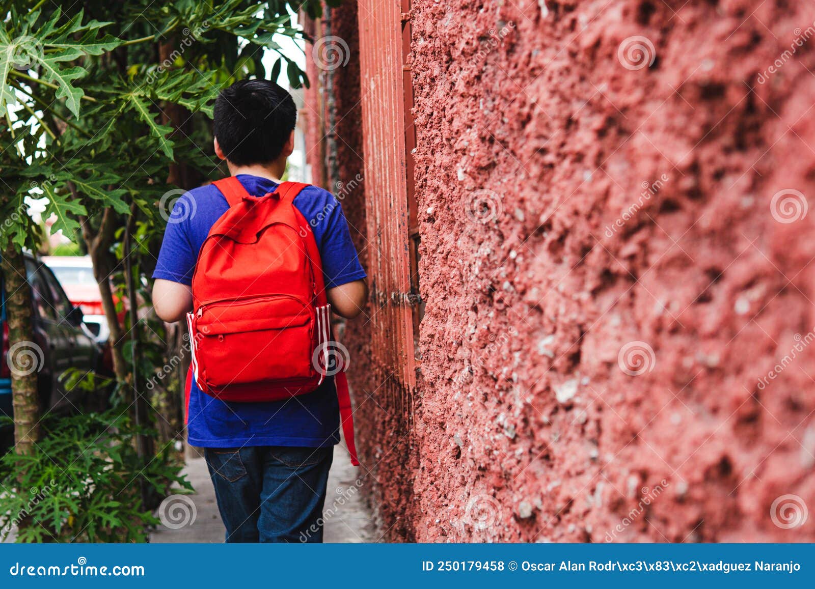 Boy from the Back Walking Home after School Stock Photo - Image of ...