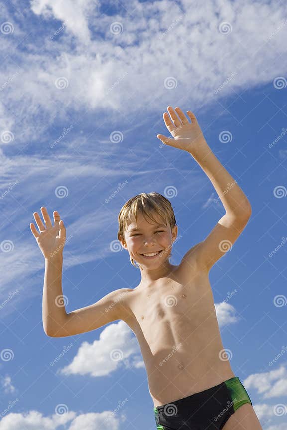 Boy on a Background of Blue Sky Stock Image - Image of summer, vacation ...