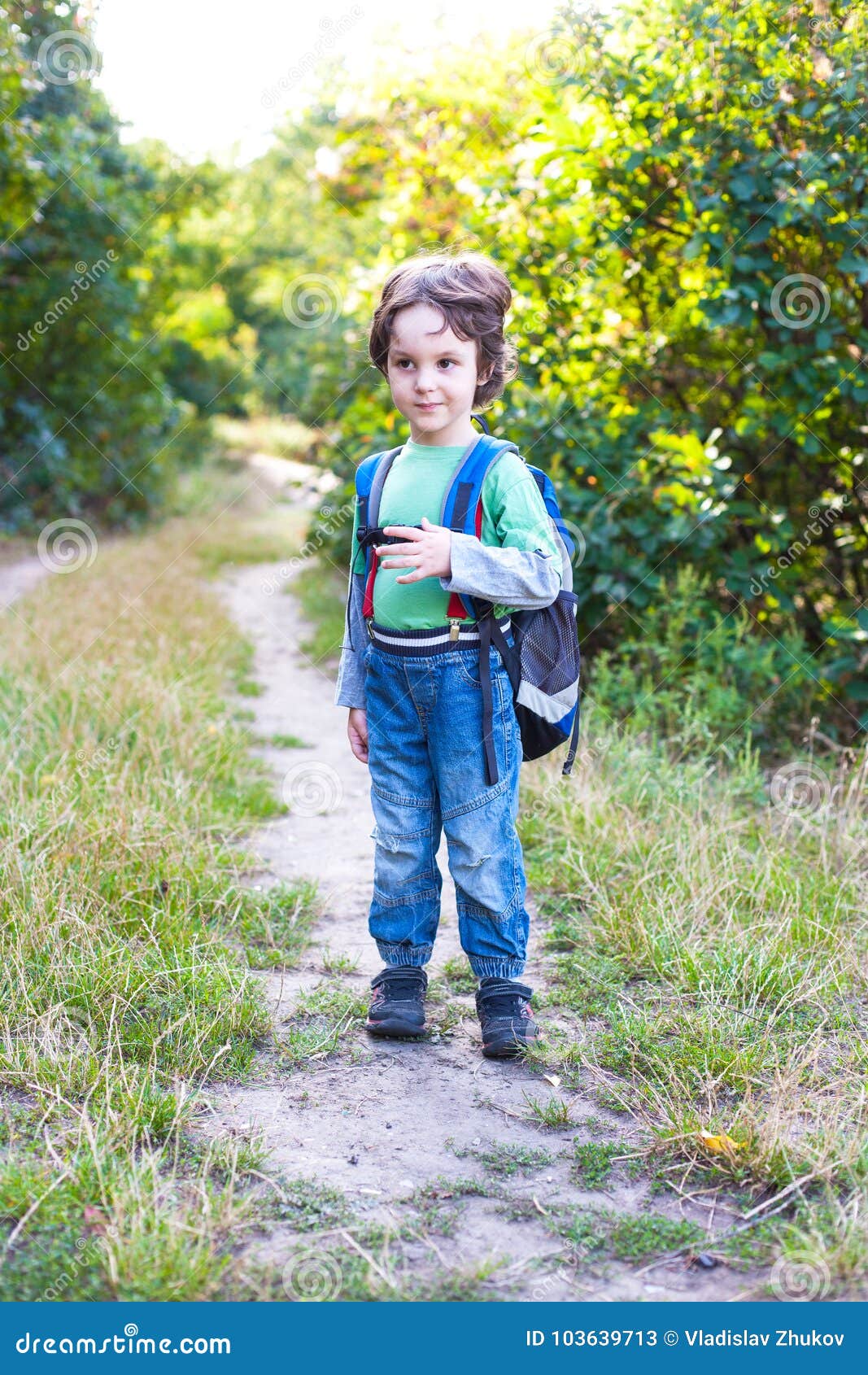A boy with a backpack. stock image. Image of preschool - 103639713