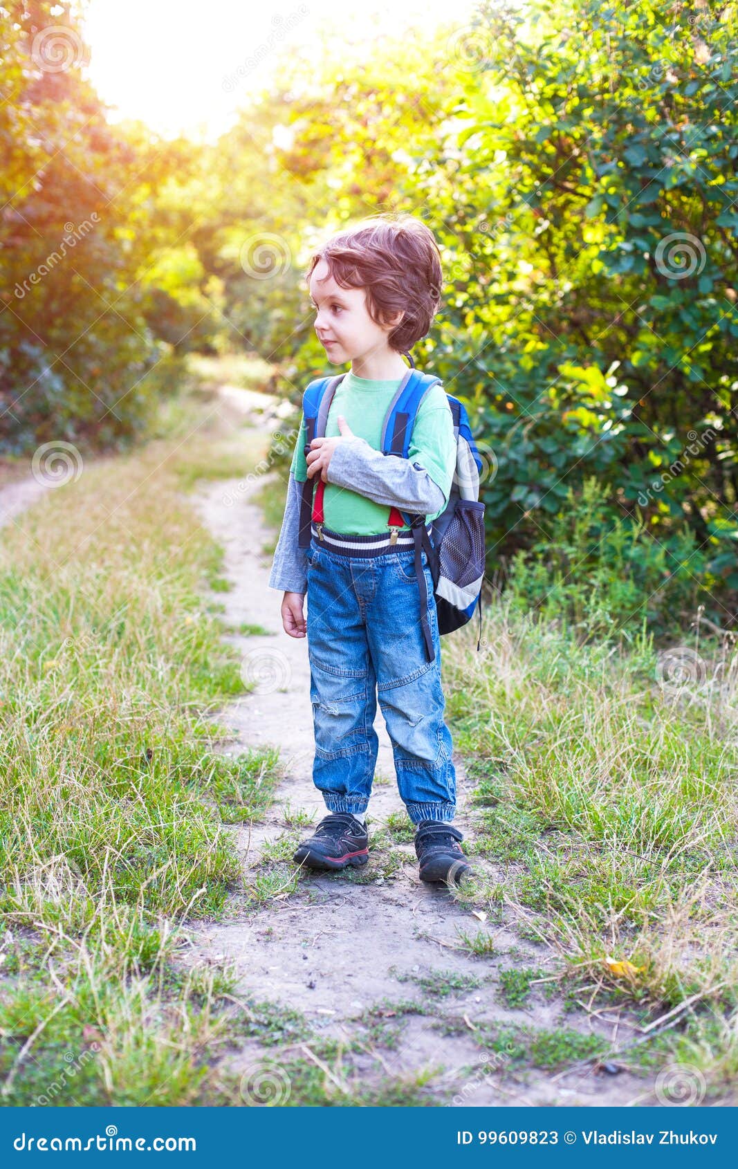 A boy with a backpack. stock image. Image of nature, beautiful - 99609823