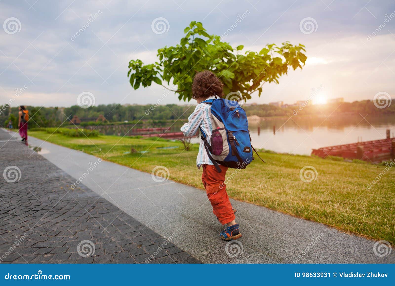A boy with a backpack. stock image. Image of portrait - 98633931