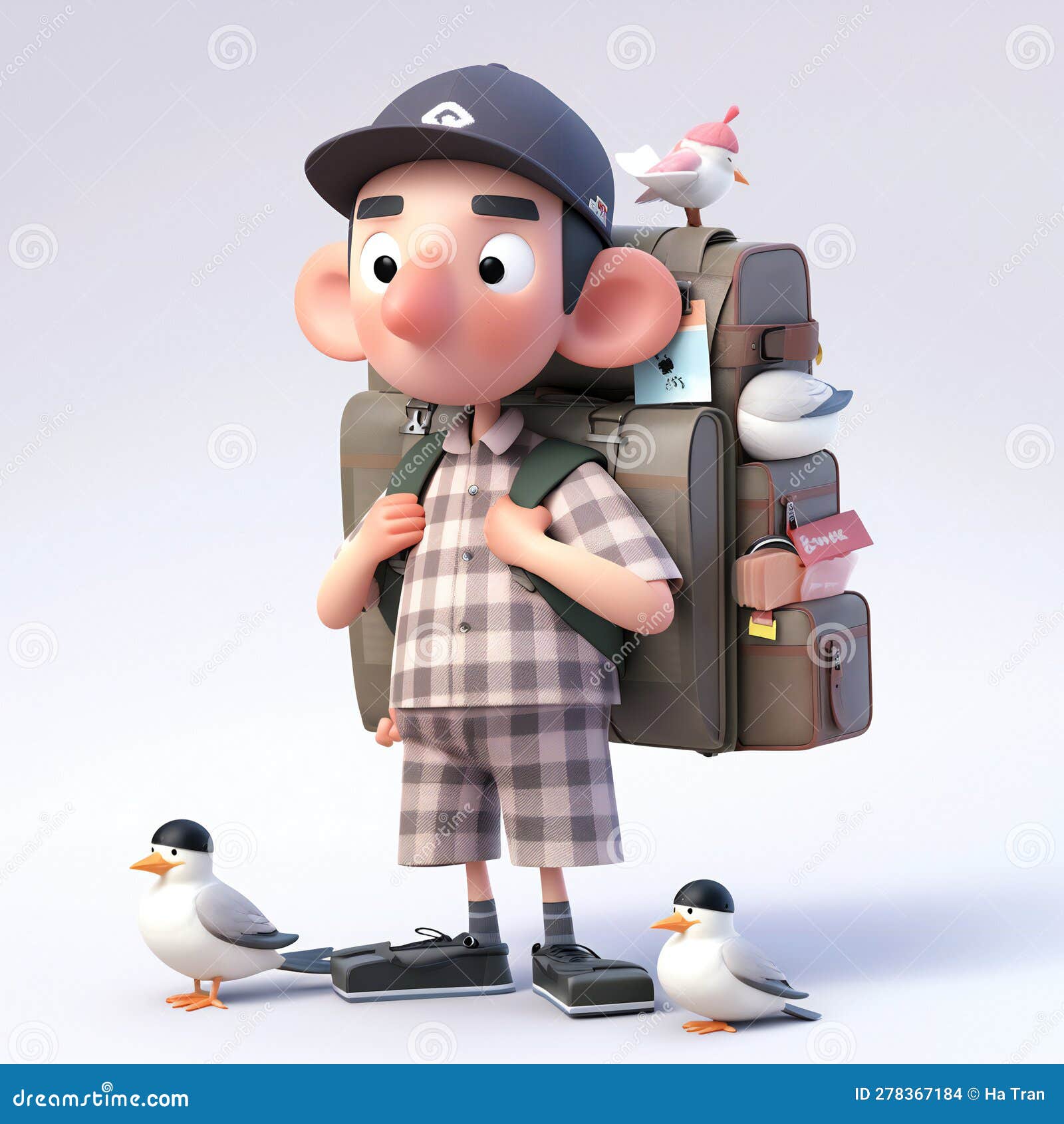 A Boy with a Backpack and a Flock of Birds Stock Illustration ...