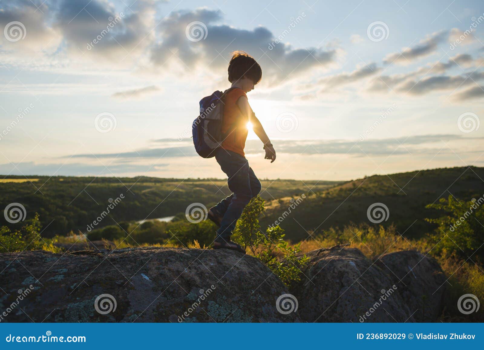 Boy with a Backpack on a Hike Stock Image - Image of hiking, lifestyle ...