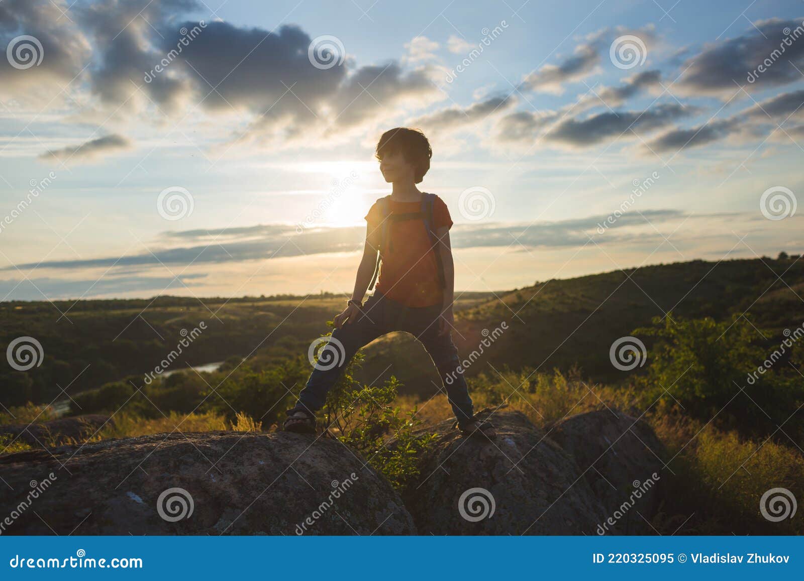 Boy with a Backpack on a Hike Stock Image - Image of backpack ...