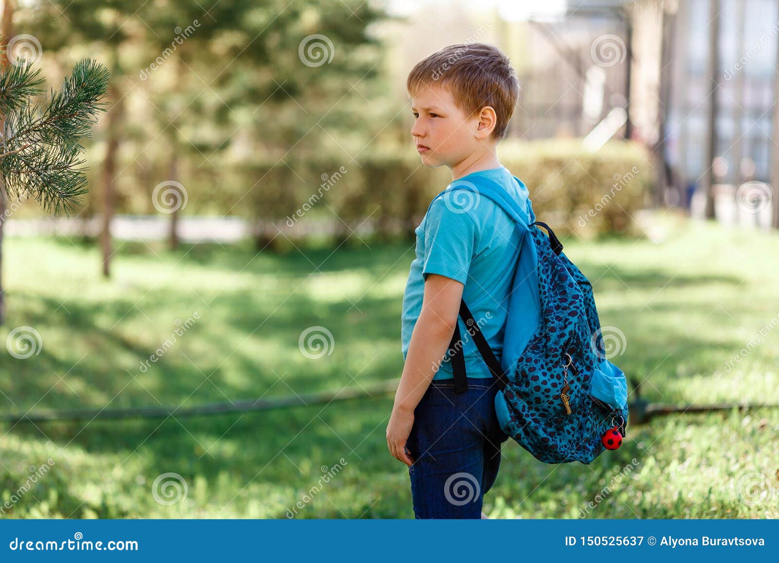 A Boy with a Backpack on His Back Stock Image - Image of cheerful ...