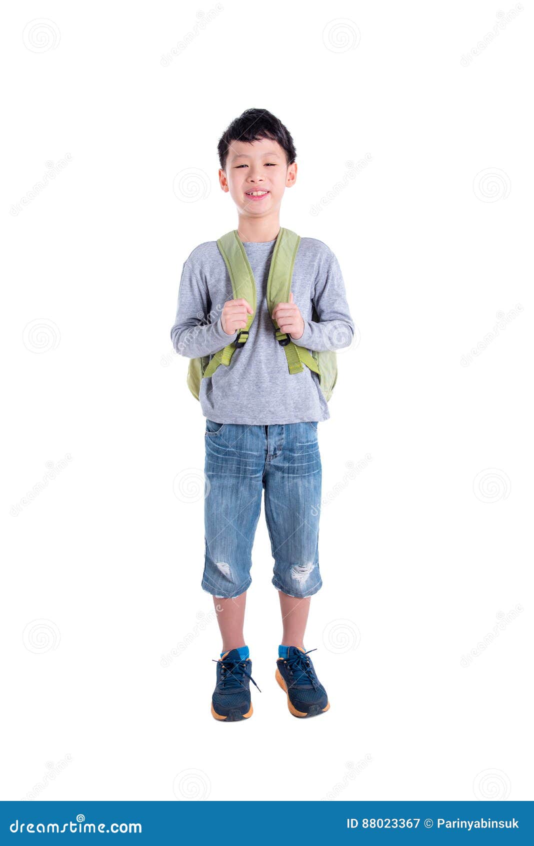 Boy with Backpack Over White Background Stock Image - Image of happy ...