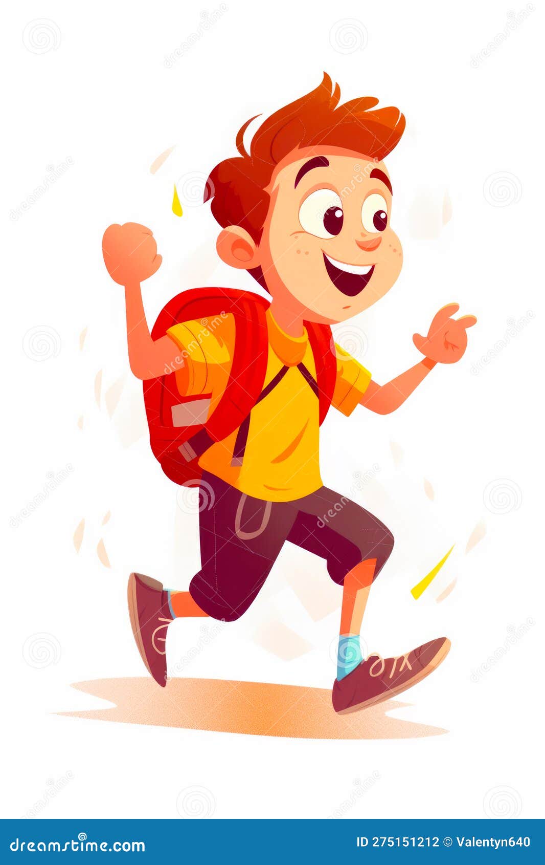 Boy with Backpack is Running with His Hands Up in the Air. Generative ...