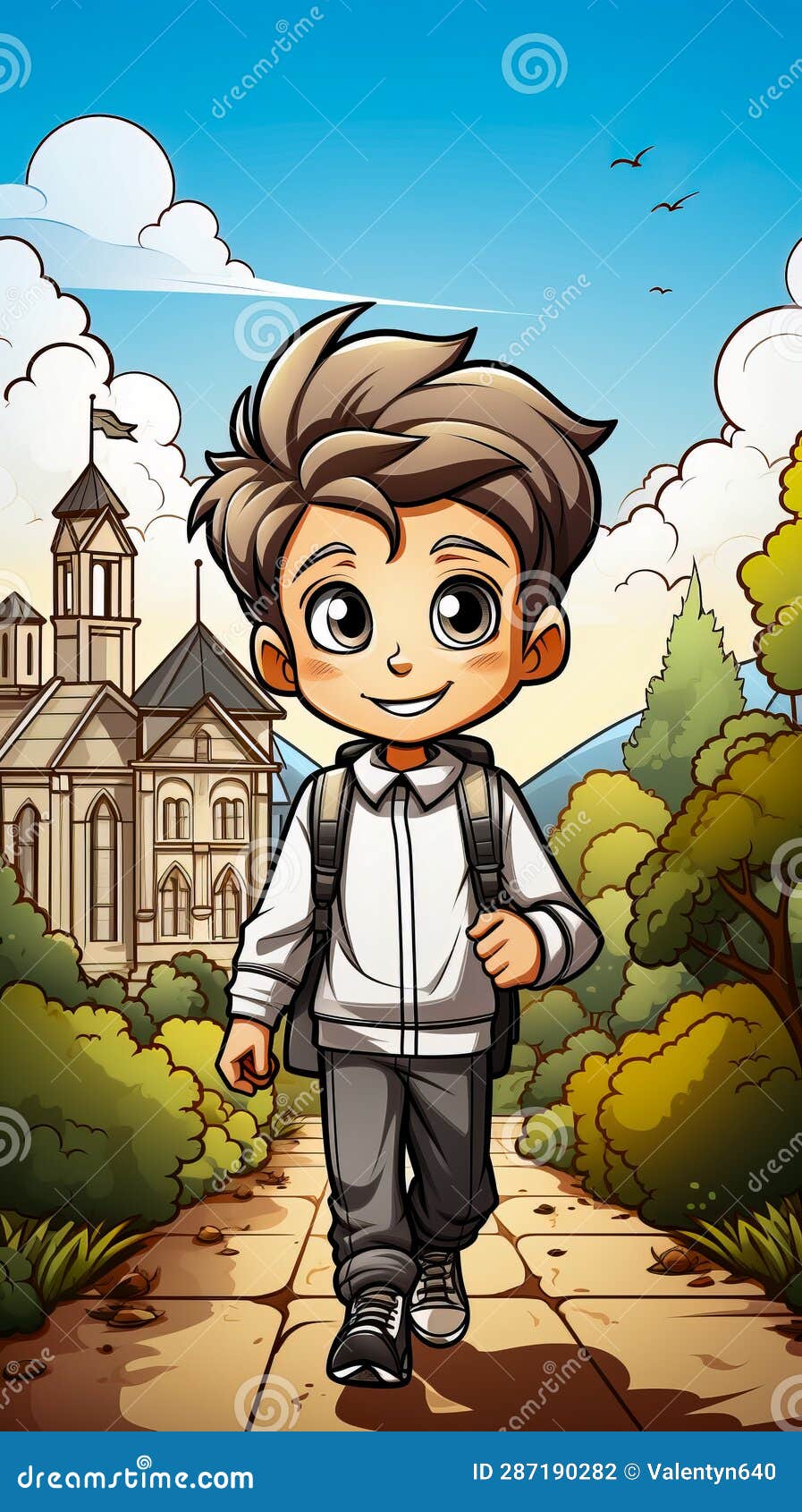 Boy with Backpack Standing in Front of Church. Generative AI Stock ...