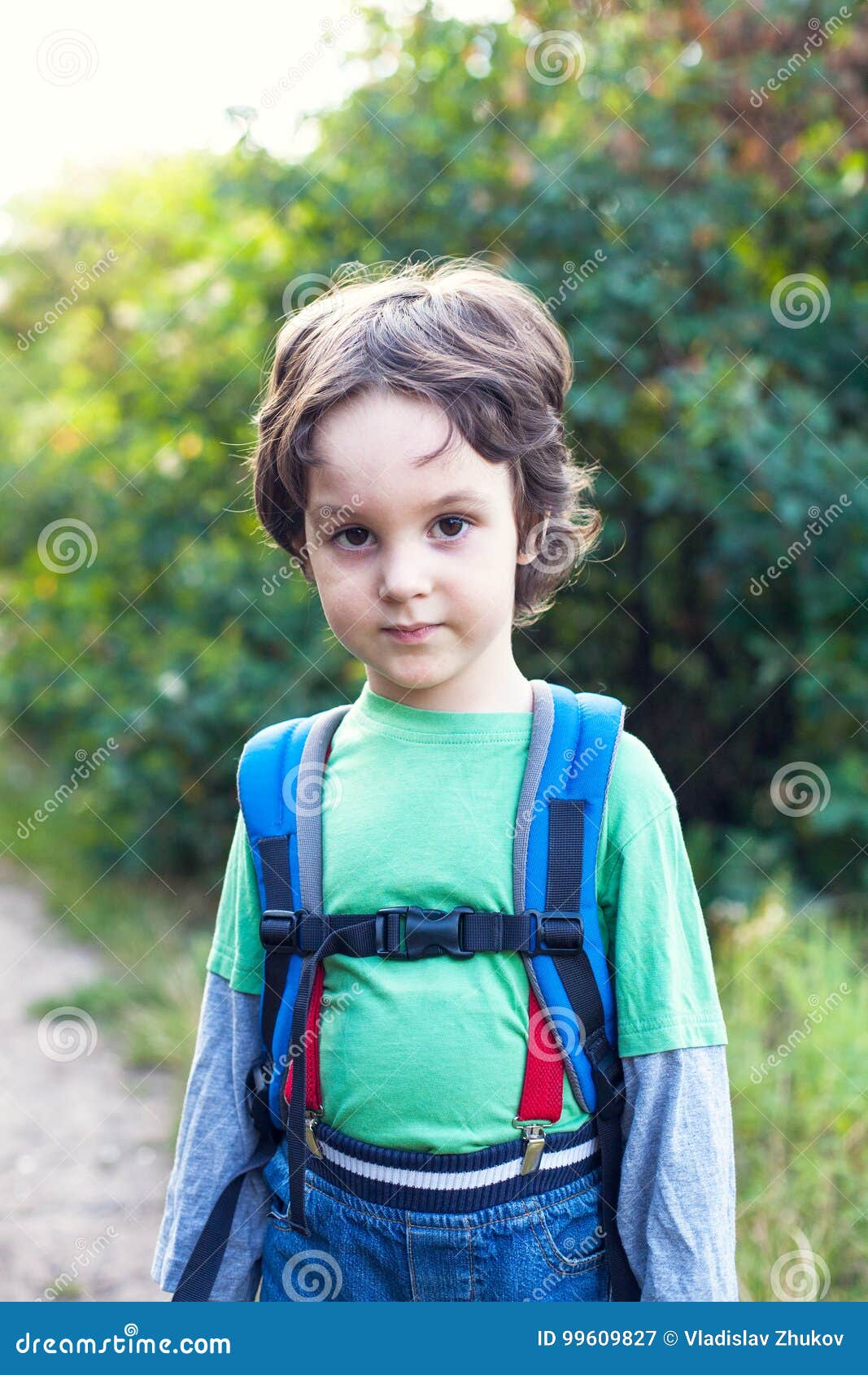 A boy with a backpack. stock image. Image of little, activity - 99609827