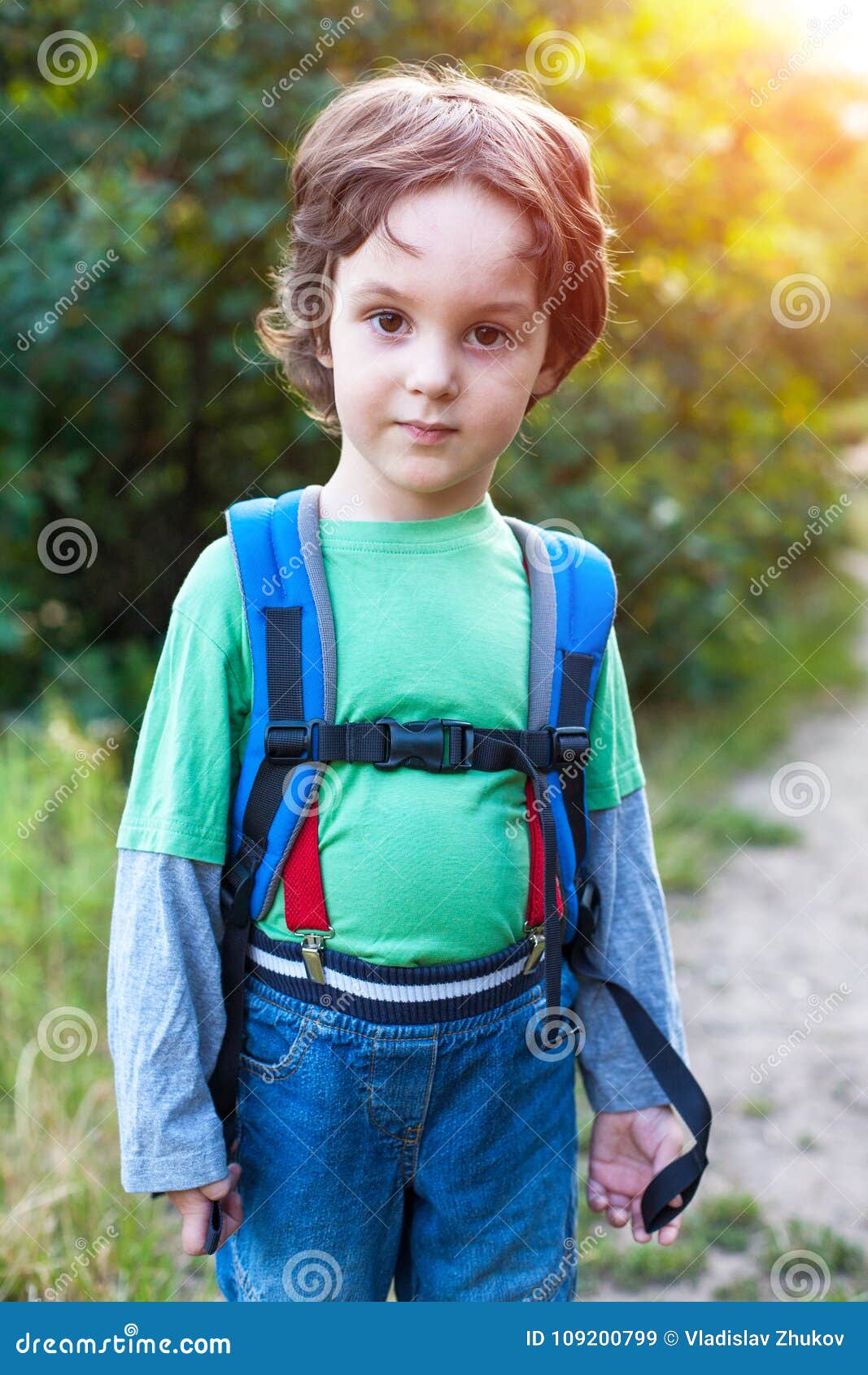 A boy with a backpack. stock image. Image of hiking - 109200799