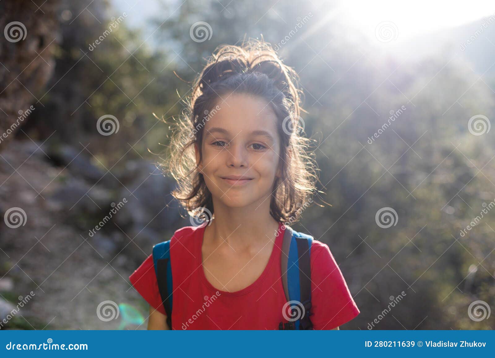 Boy with a Backpack Walks Along a Forest Road. Children S Hike in the ...
