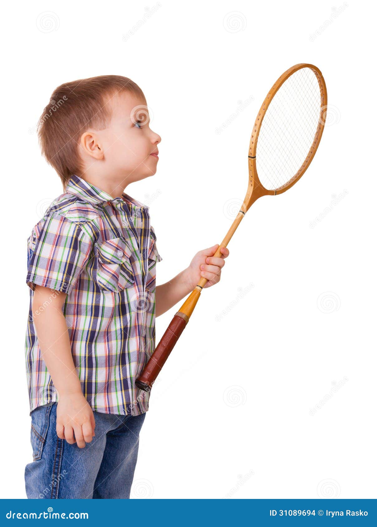 Boy with Badminton Racket on White Stock Photo - Image of caucasian ...