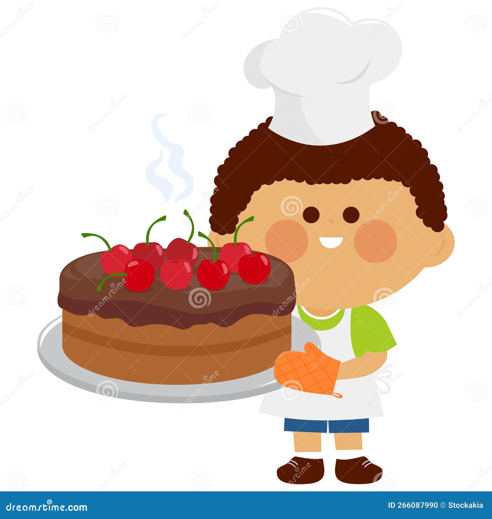 Boy with Freshly Baked Cherry Cake. Vector Illustration Stock Vector ...