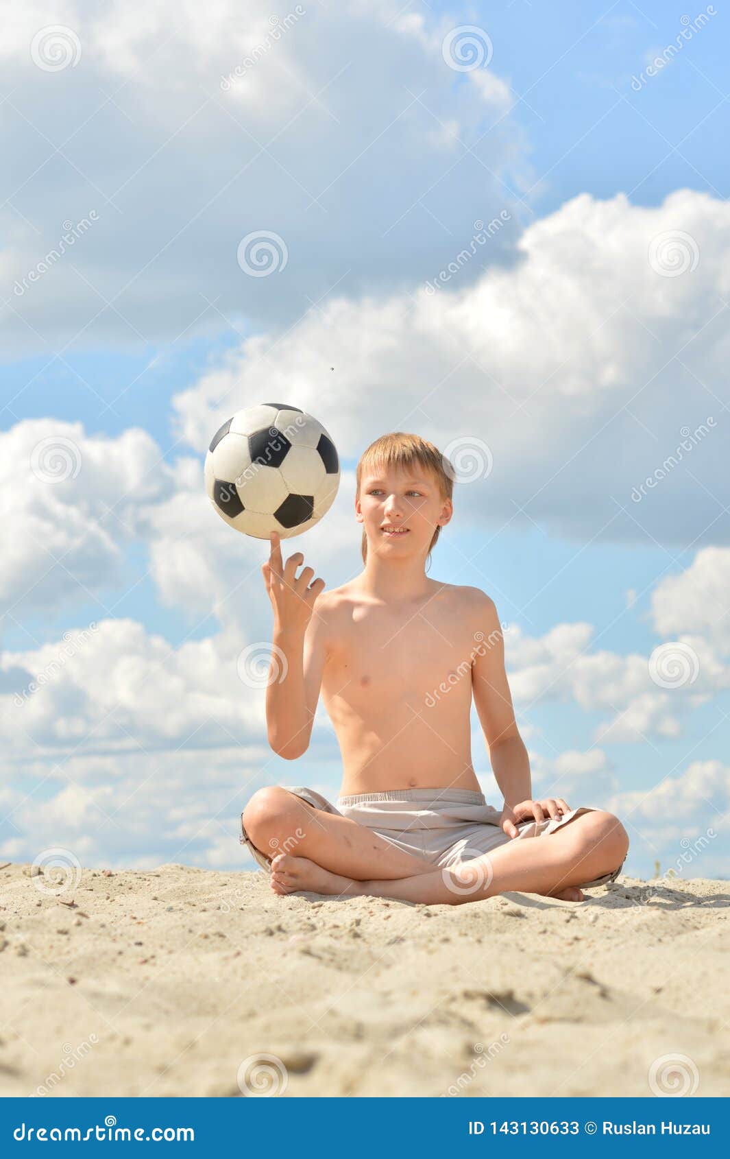 Portrait of Boy with Ball on Beach in Summer Day Stock Image - Image of ...