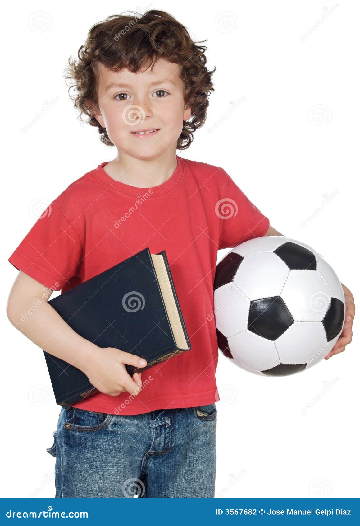 Boy with ball and book stock photo. Image of homework - 3567682