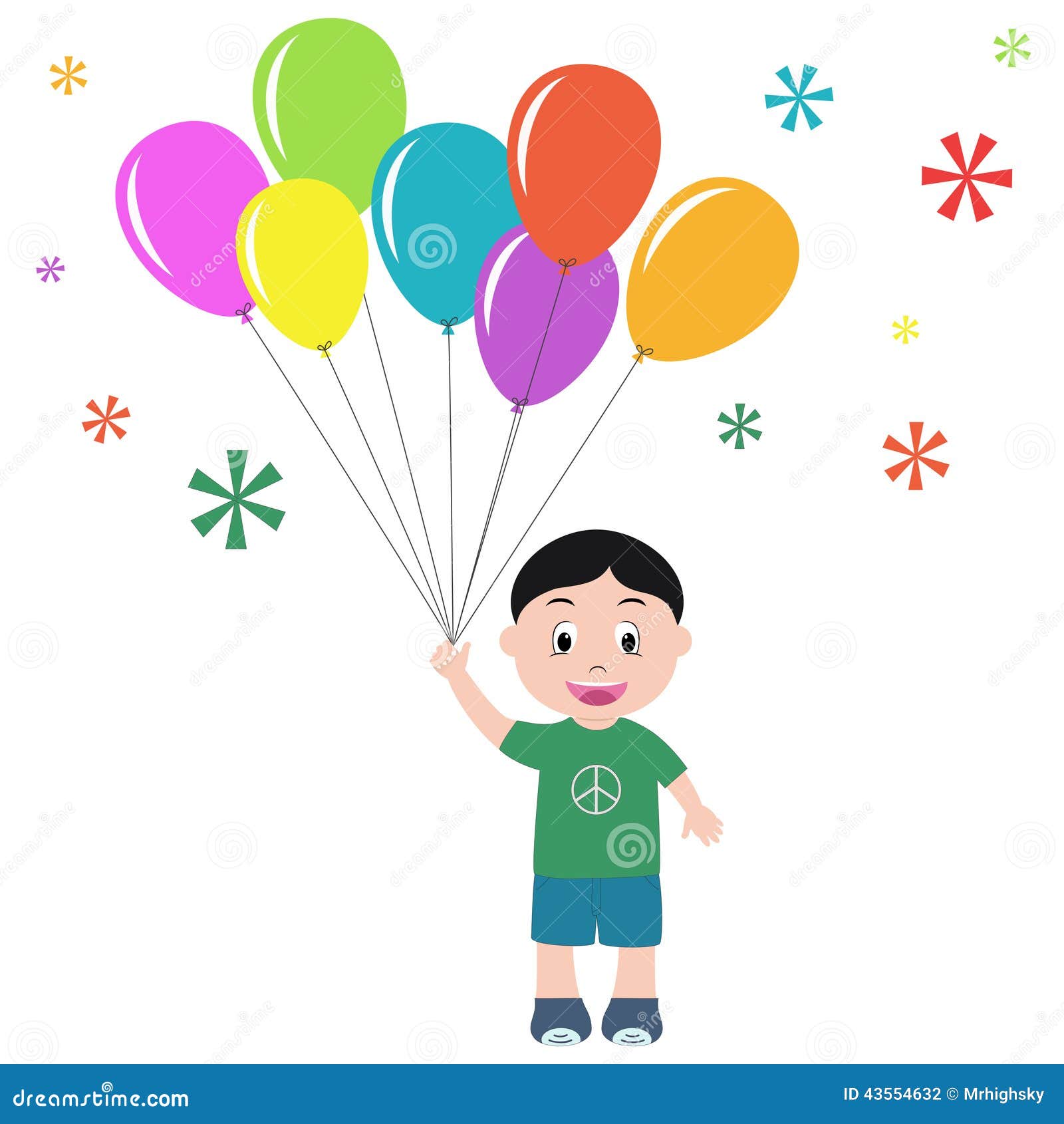Boy with balloons stock vector. Illustration of gift - 43554632