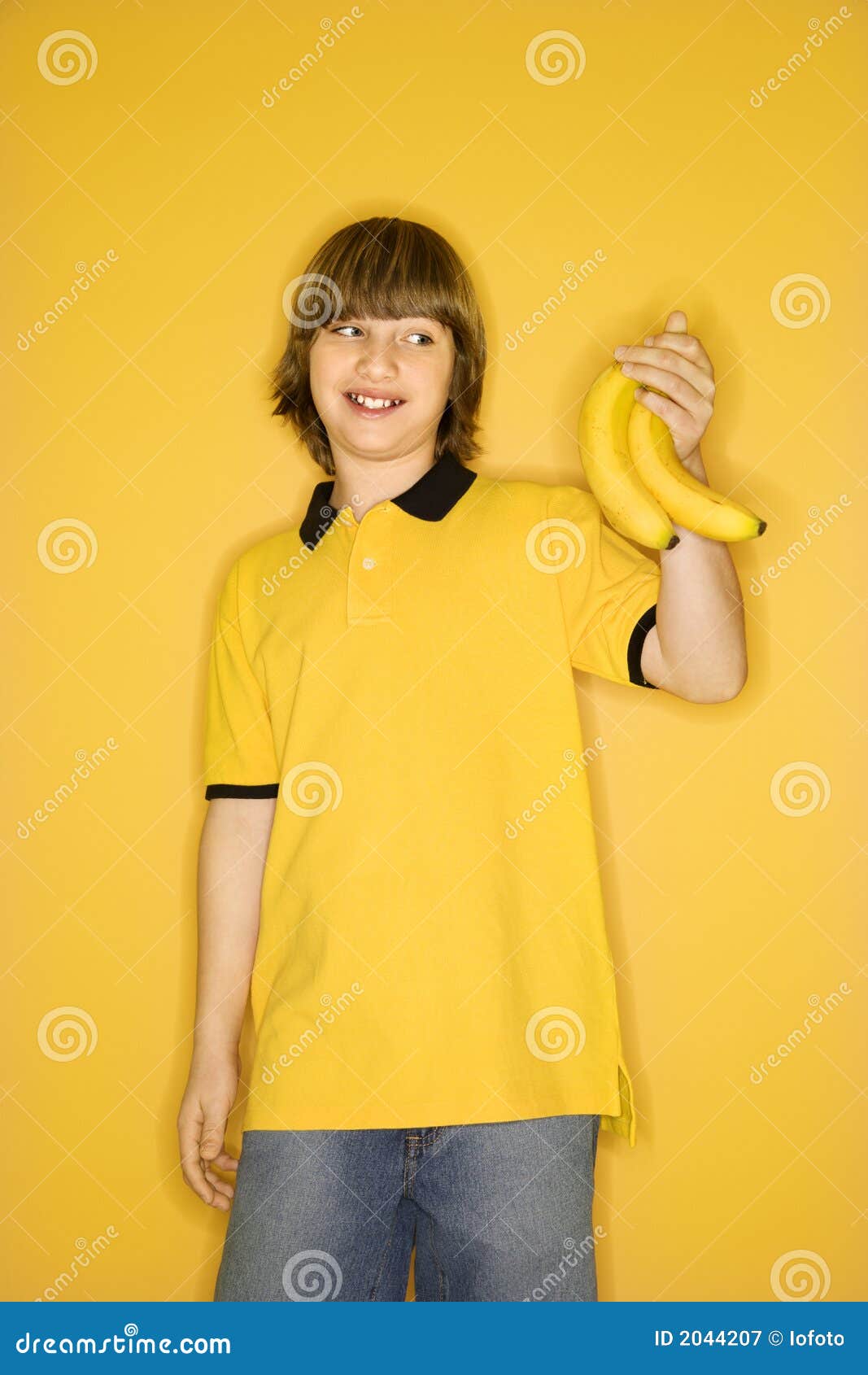 Boy with bananas. stock image. Image of person, indoors - 2044207