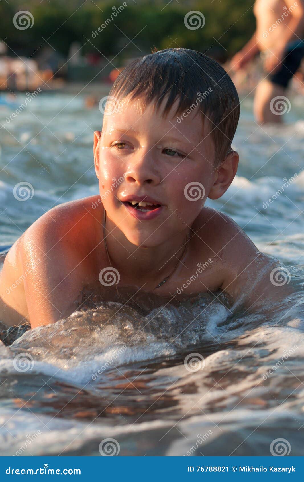Boy bathing in the sea stock image. Image of outdoors - 76788821