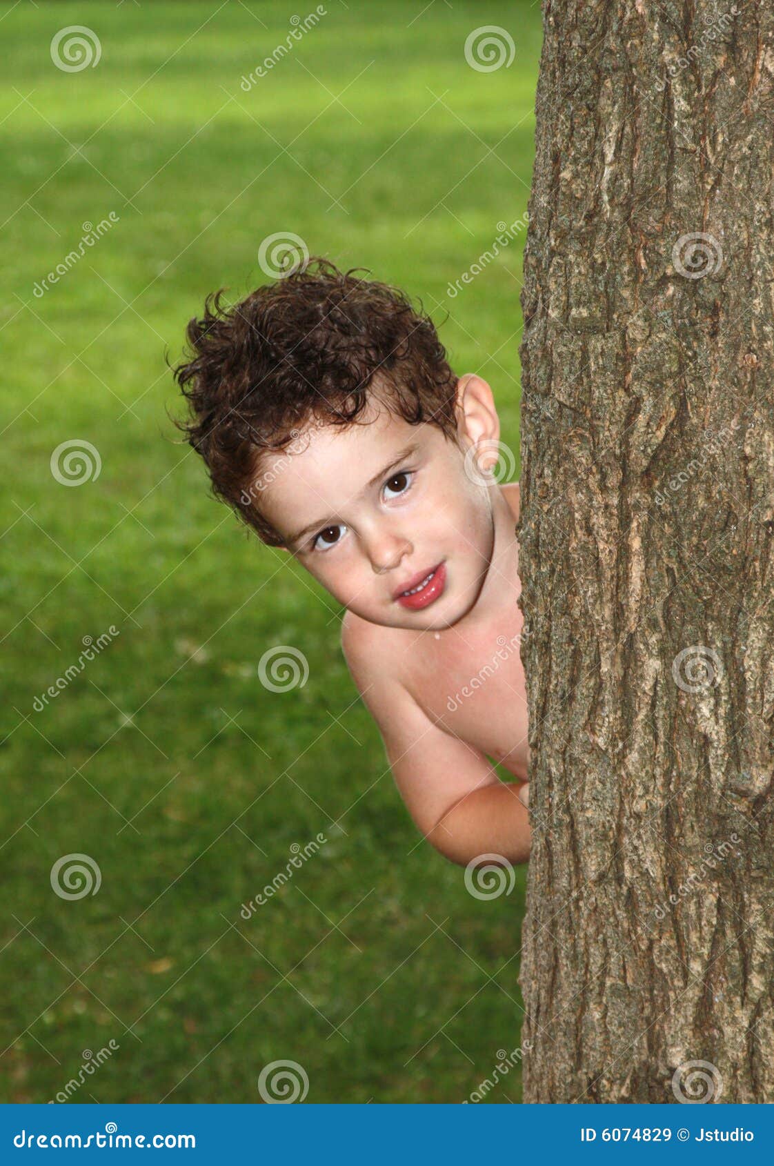 Boy behind tree stock image. Image of looking, headshot - 6074829