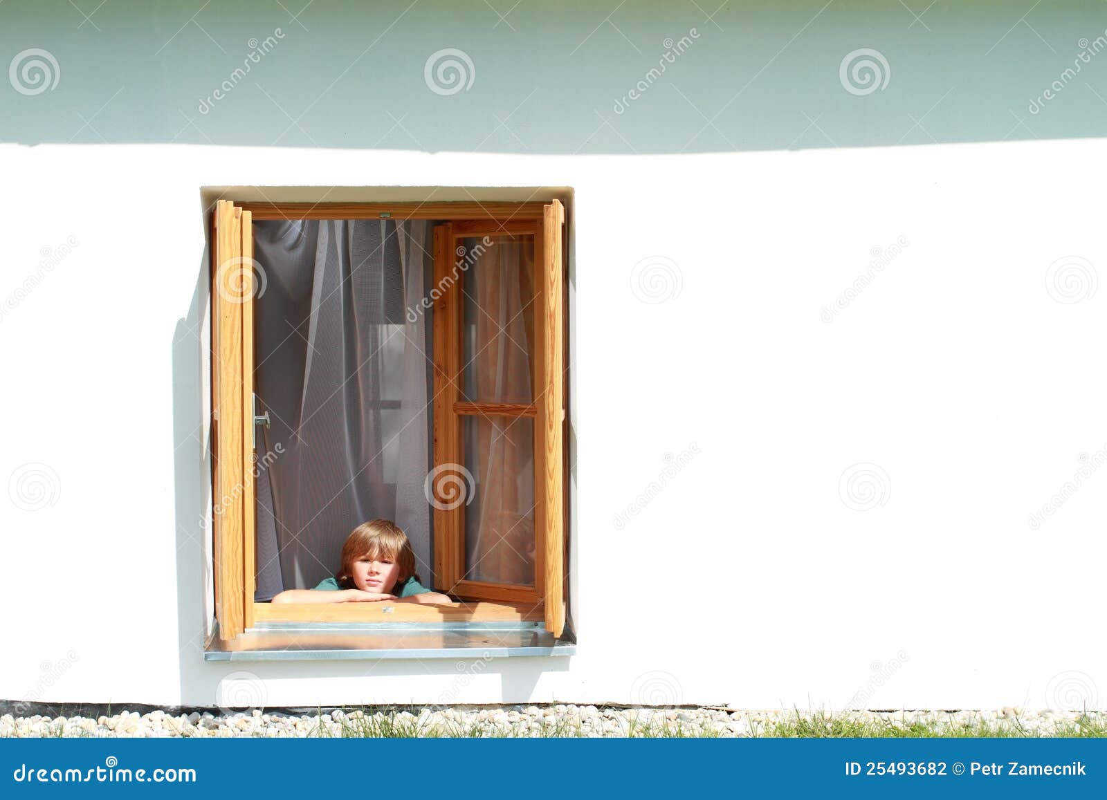 Boy behind in the window stock photo. Image of barefeet - 25493682