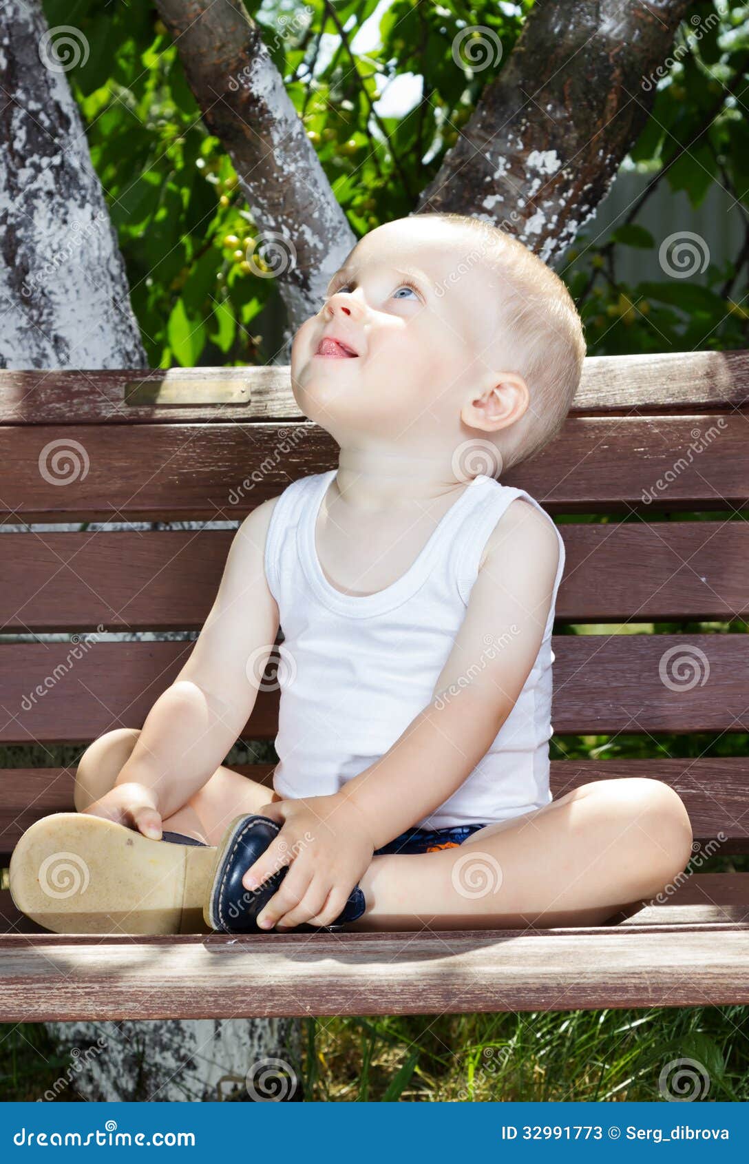 Boy on bench stock image. Image of portrait, healthy - 32991773