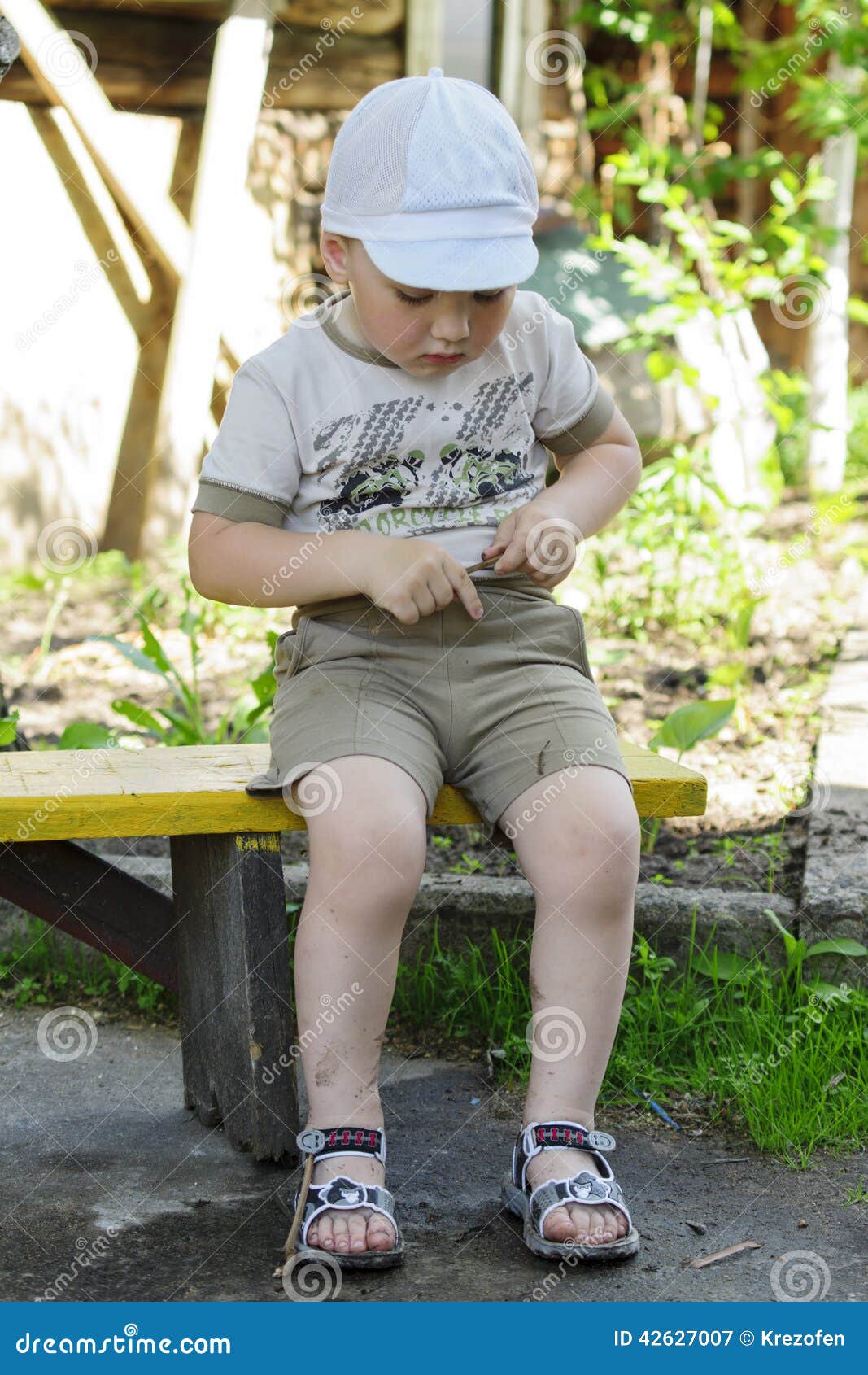 Boy on the bench stock image. Image of little, male, boys - 42627007
