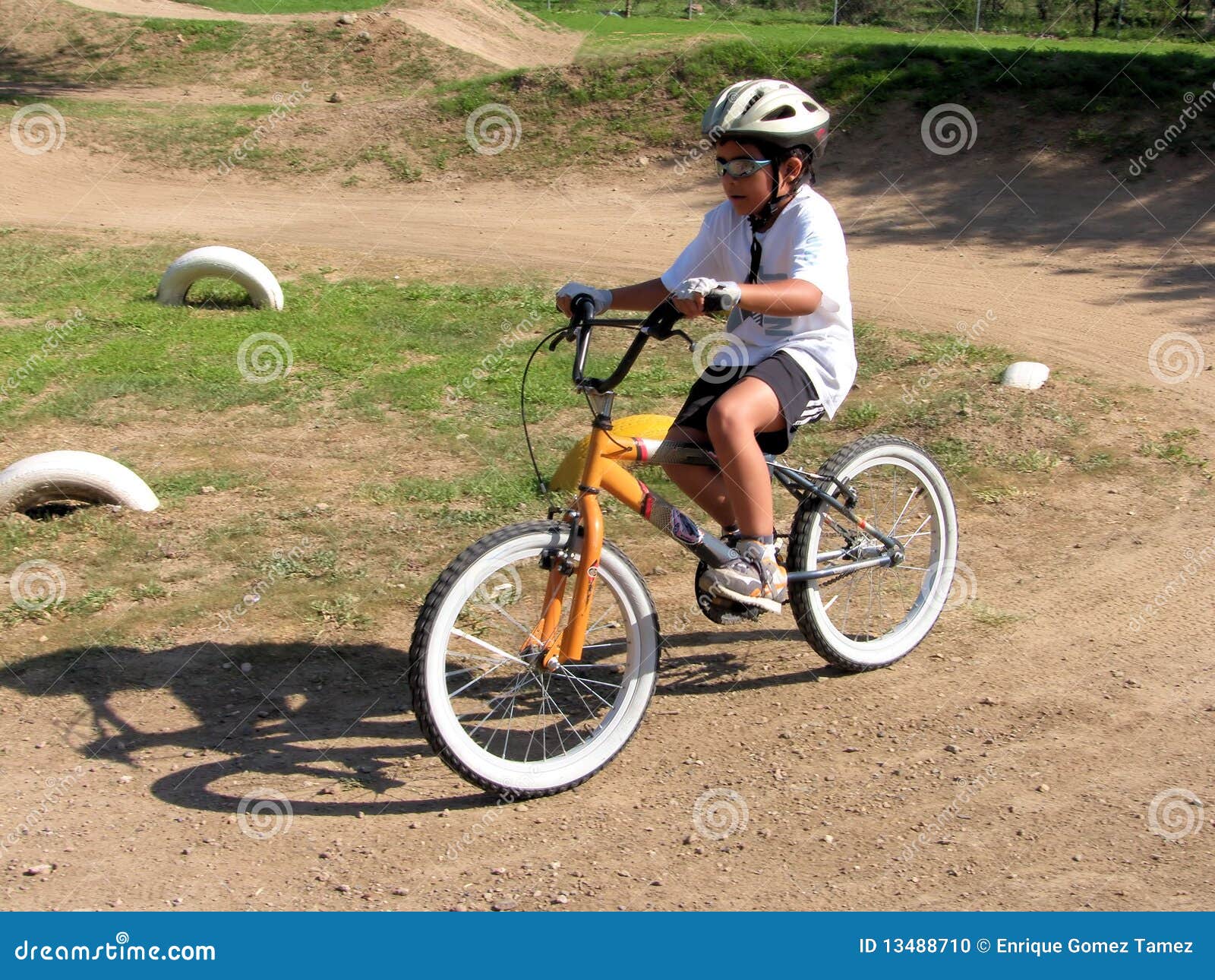 Boy on bicycle stock photo. Image of drive, helmet, gear - 13488710
