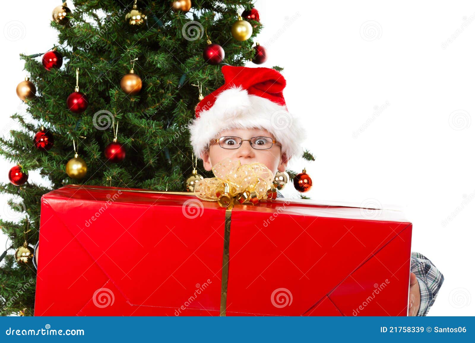 Boy with Big Christmas Gift and Eyes Wide Open Stock Image - Image of ...