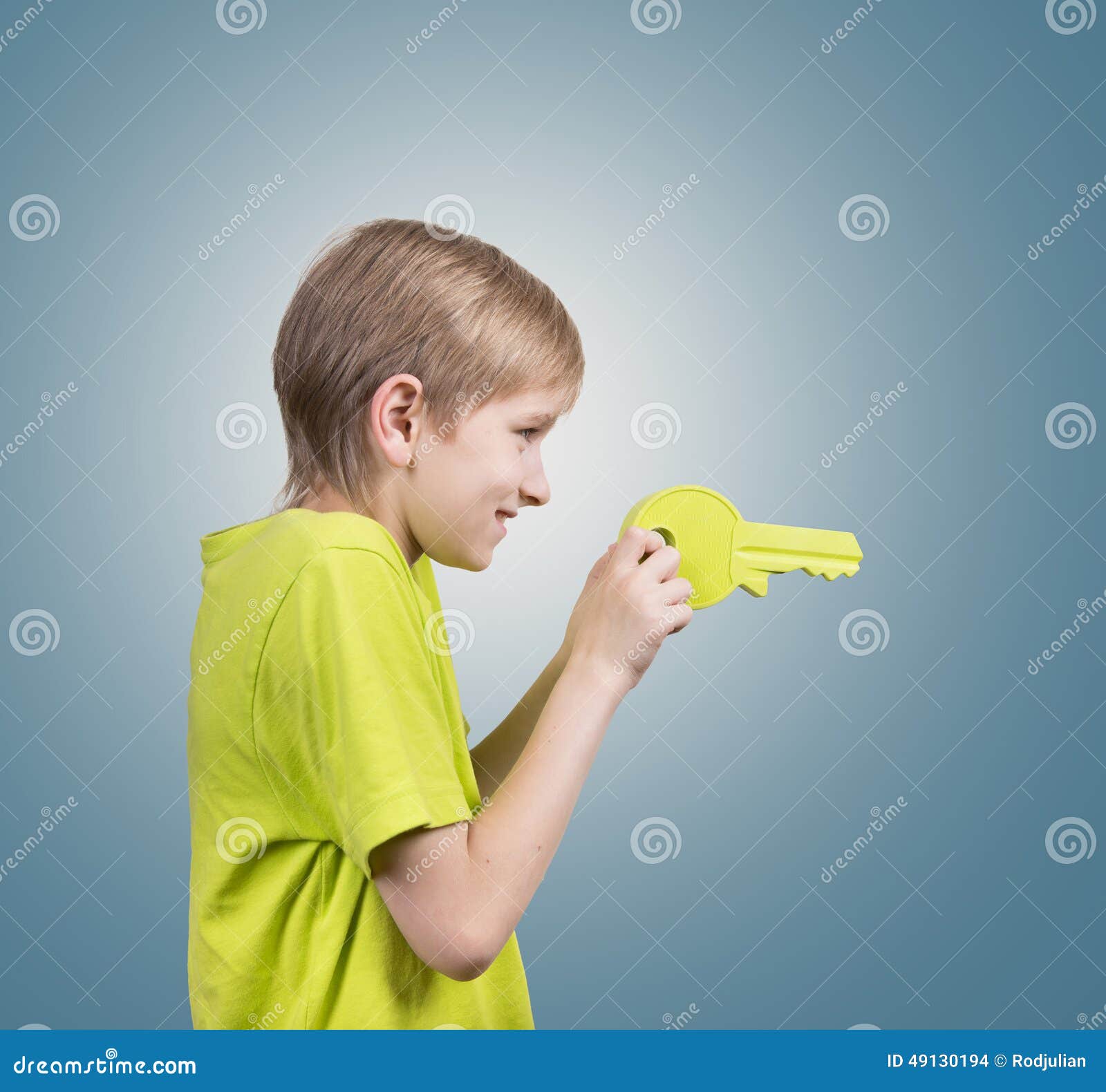 Boy with a big key stock photo. Image of discovery, child - 49130194