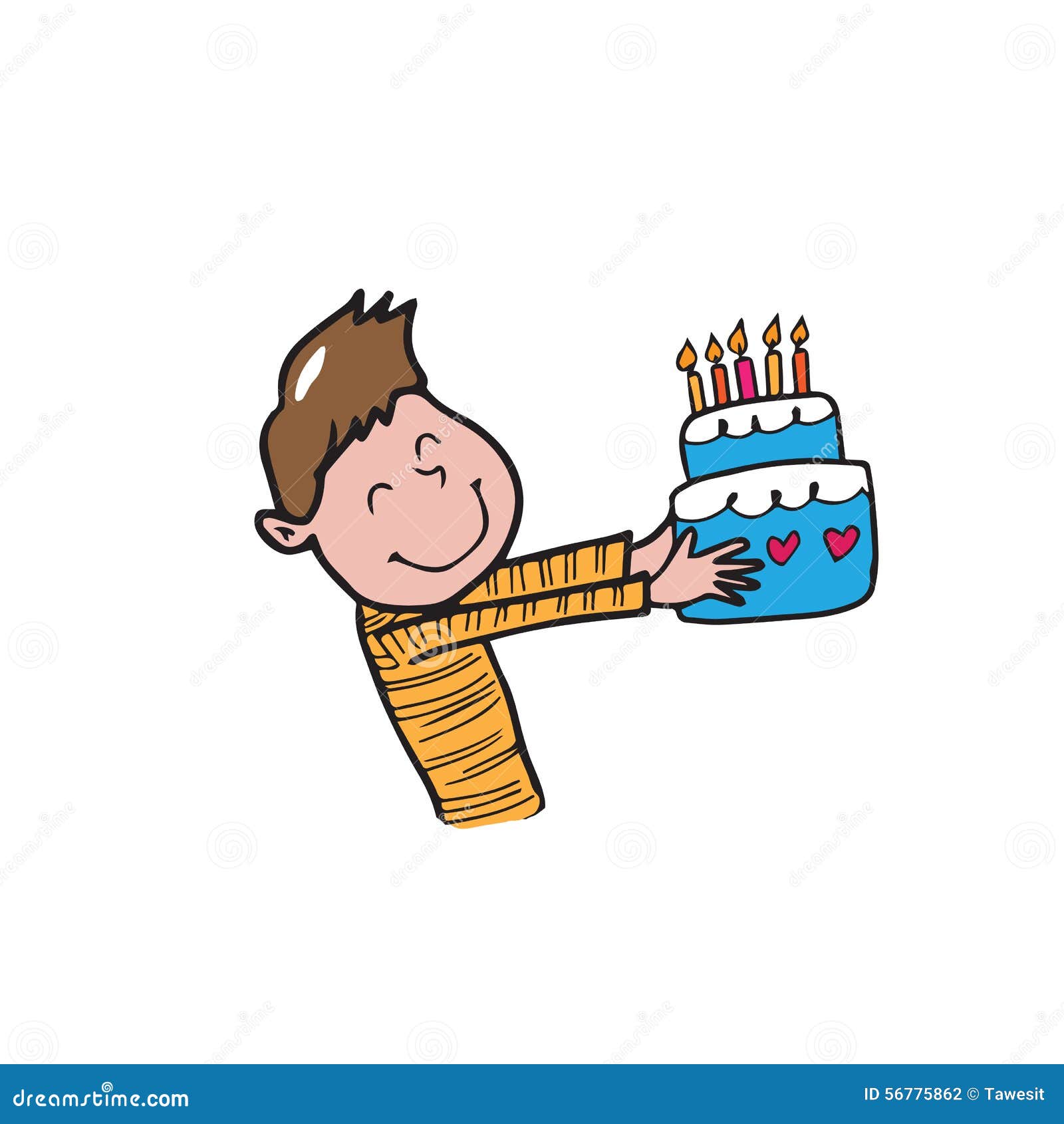 Boy with birthday cake stock vector. Illustration of drawing - 56775862