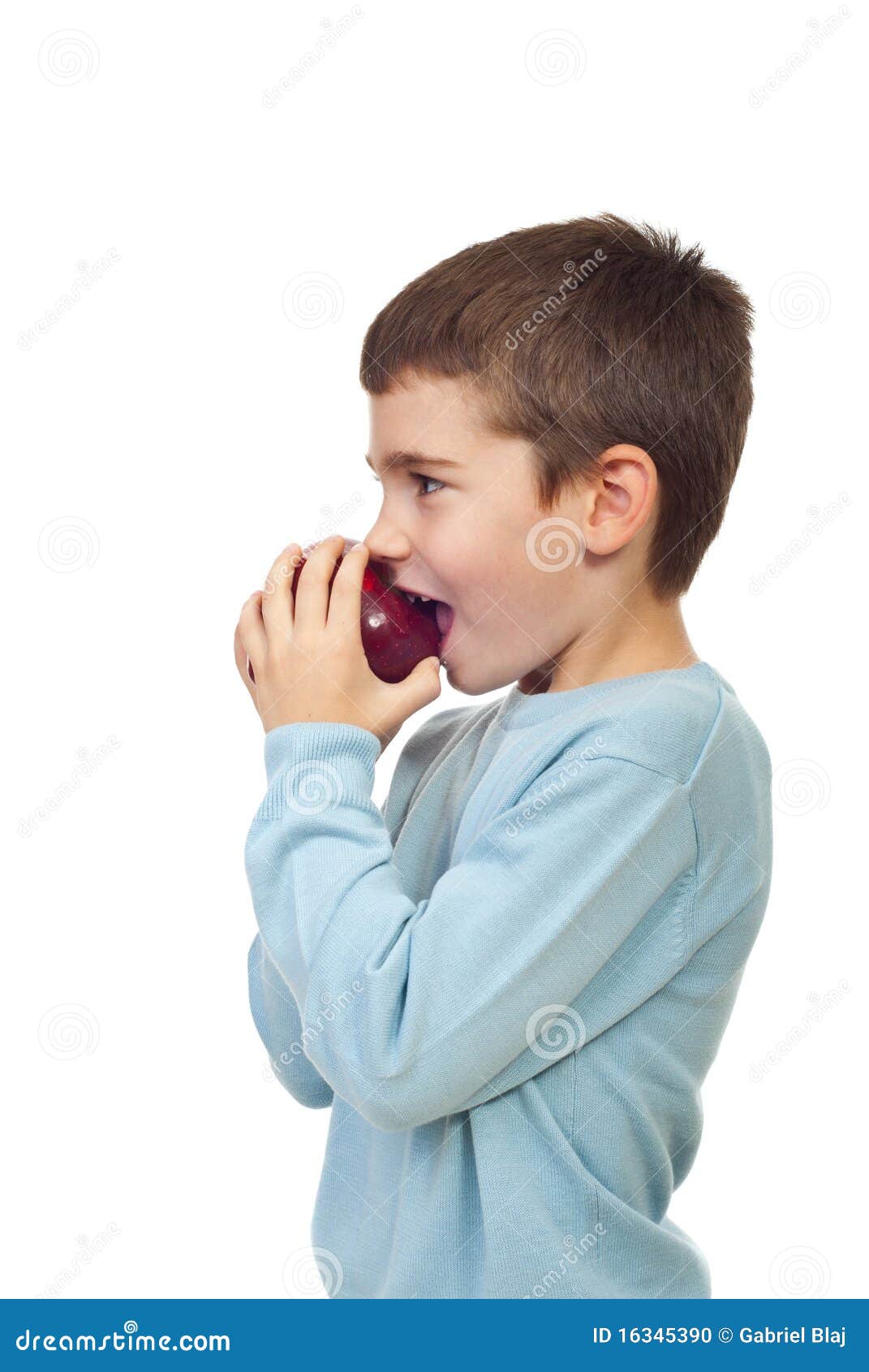 Boy biting apple stock photo. Image of profile, eating - 16345390