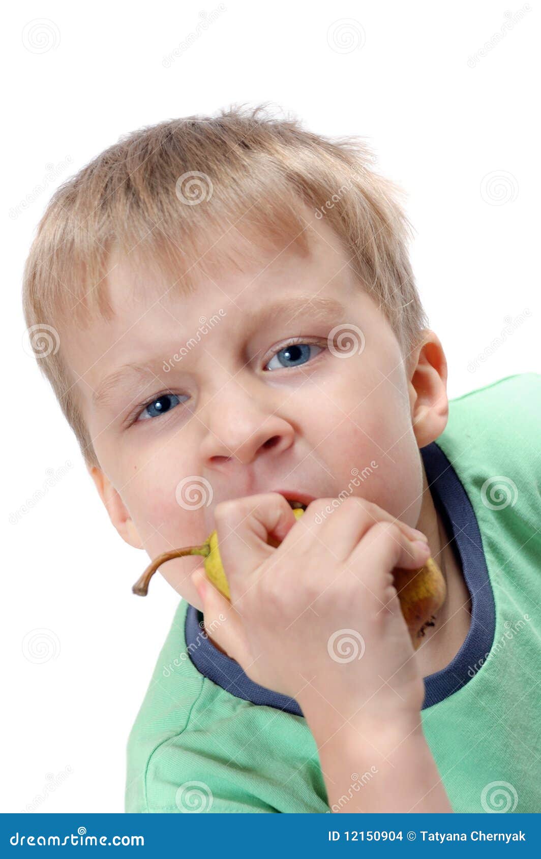 Boy biting a paer stock photo. Image of green, boys, cute - 12150904